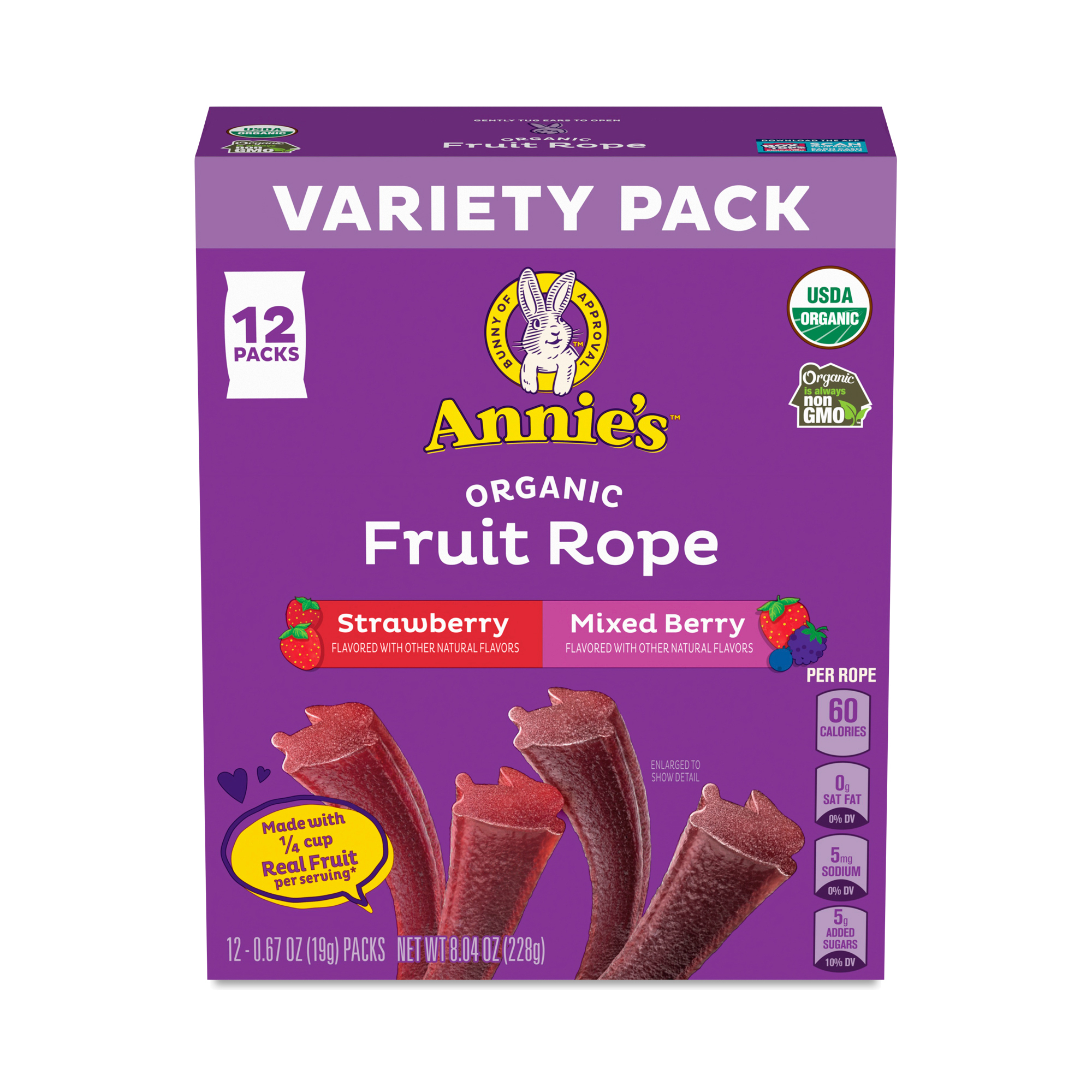 Annie's Organic Fruit Rope Snack Variety Pack, Strawberry & Mixed Berry ...