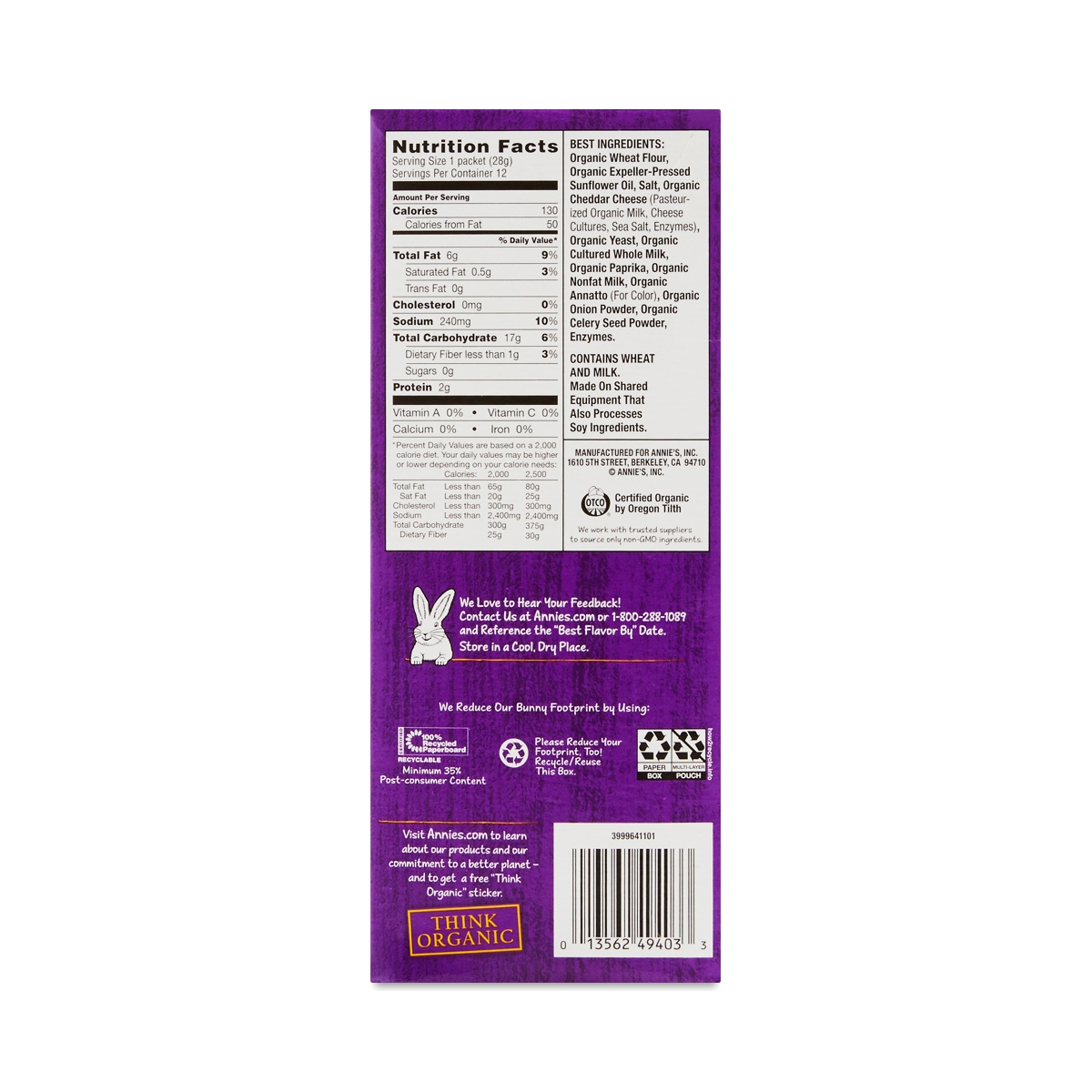 Annie's Organic Cheddar Bunnies Cracker Snack Pack | Thrive Market