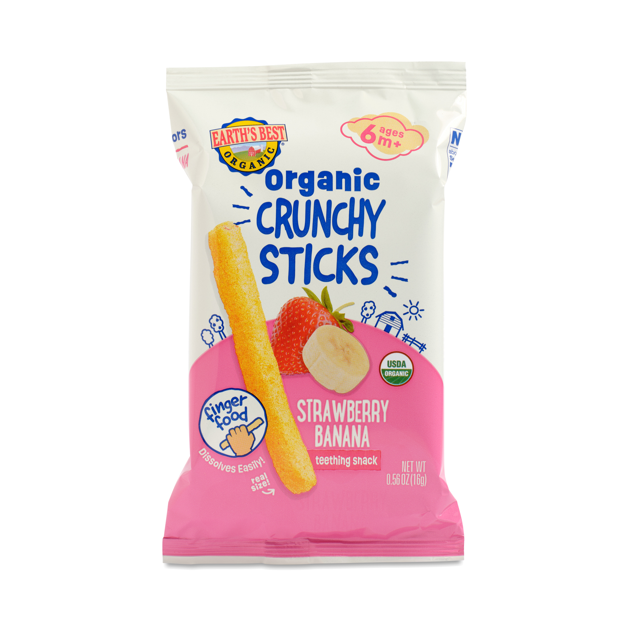 Earth's Best Organic Crunchy Sticks Teething Snacks, Strawberry Banana ...