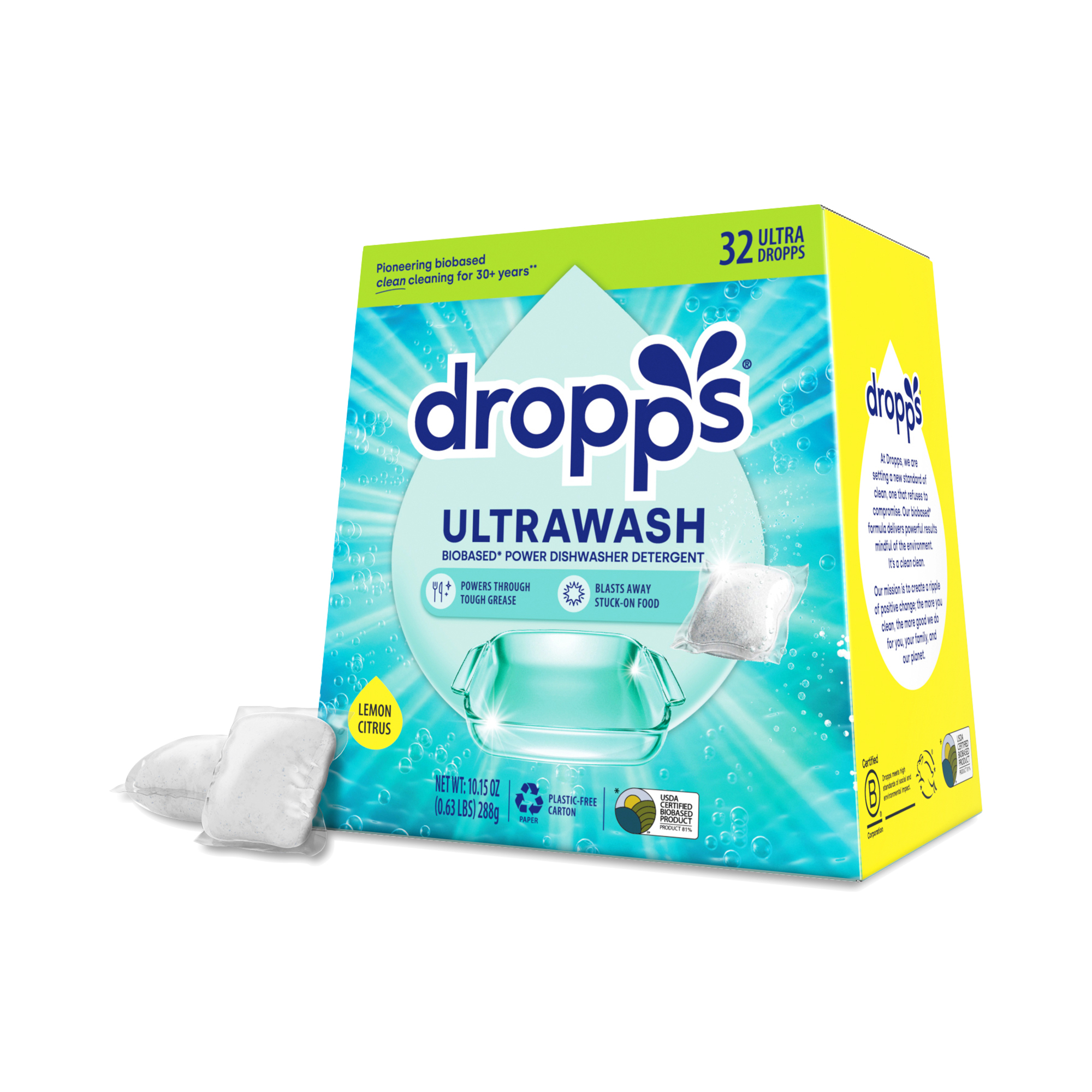 Dropps UltraWash Dishwasher Detergent Pods, Lemon Citrus | Thrive Market