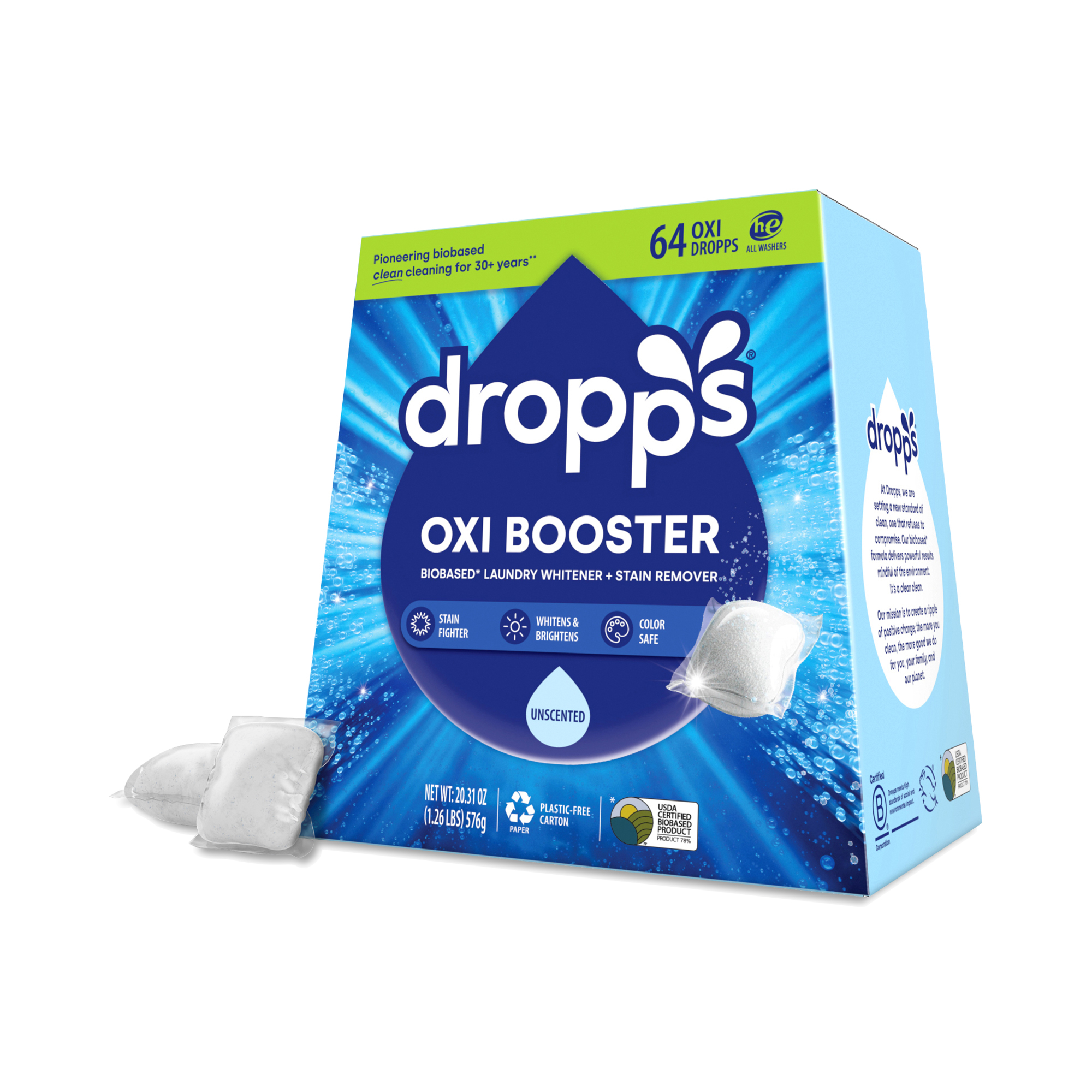 Dropps Oxi Booster Laundry Whitener & Stain Remover Pods, Unscented ...