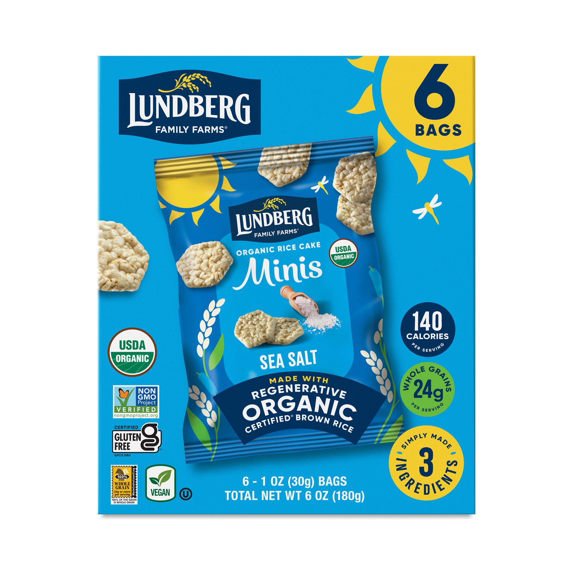 Lundberg Family Farms Organic Rice Cake Minis, Sea Salt, Snack Packs ...