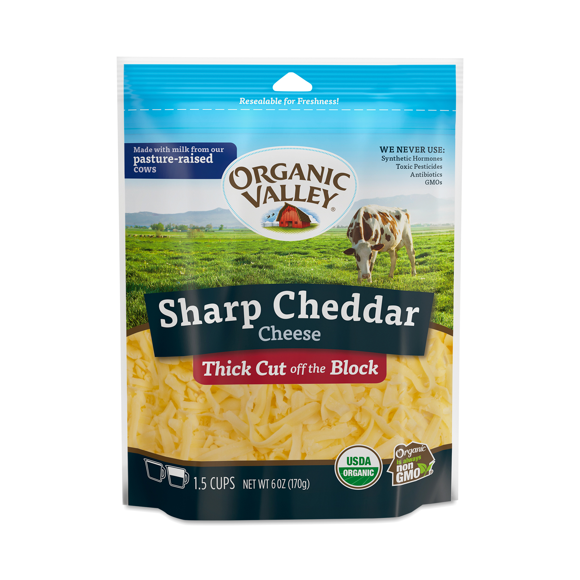Organic Valley Farms Thick Cut Shredded Cheddar Cheese, Sharp | Thrive ...