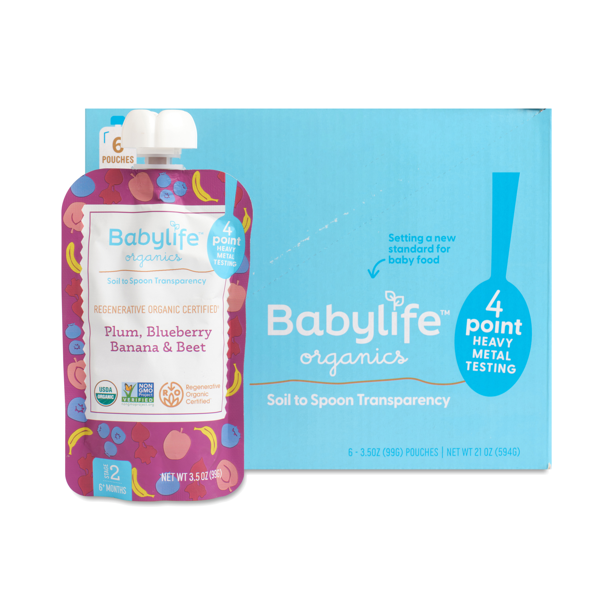 Babylife Organics Stage 2 Baby Fruit Blend Pouches, Plum, Blueberry ...