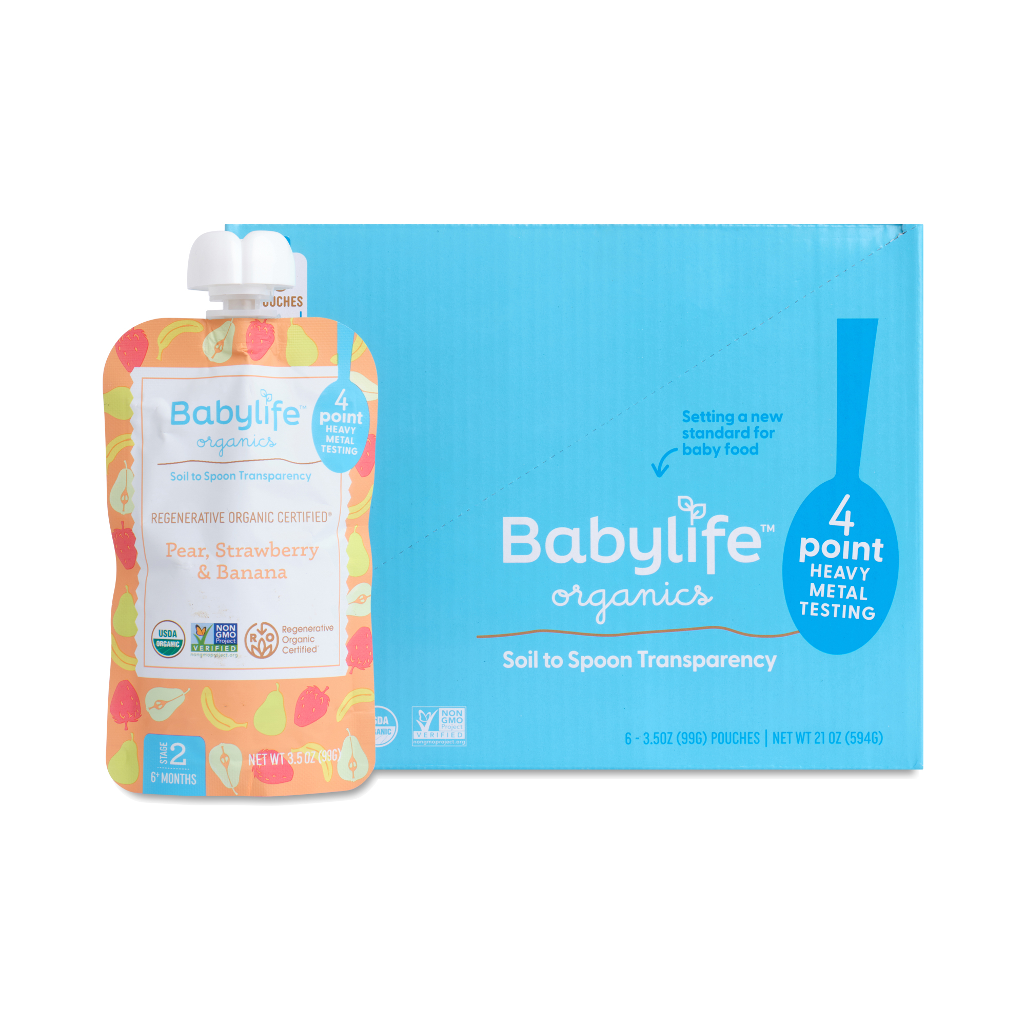 Babylife Organics Stage 2 Baby Fruit Blend Pouches, Pear, Strawberry ...
