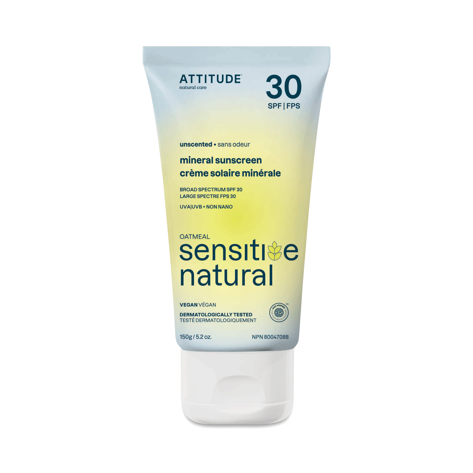 Attitude Sensitive Oatmeal Sunscreen 30 SPF, Unscented | Thrive Market
