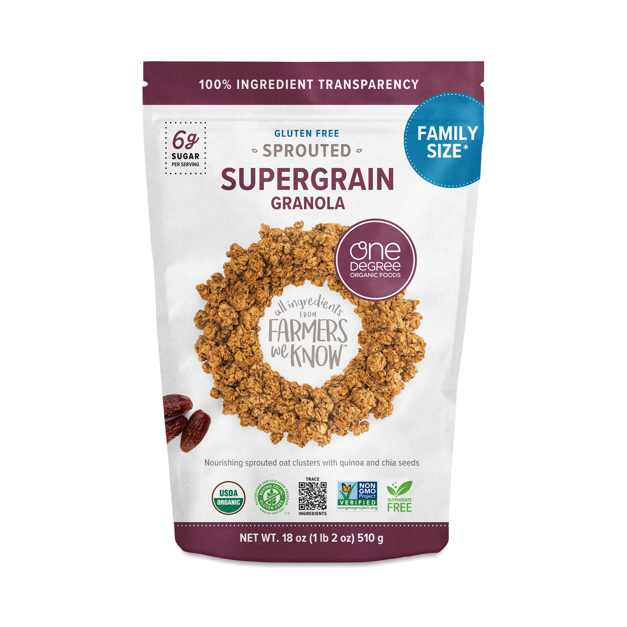 One Degree Organic Foods Sprouted Gluten Free Granola, Supergrain ...