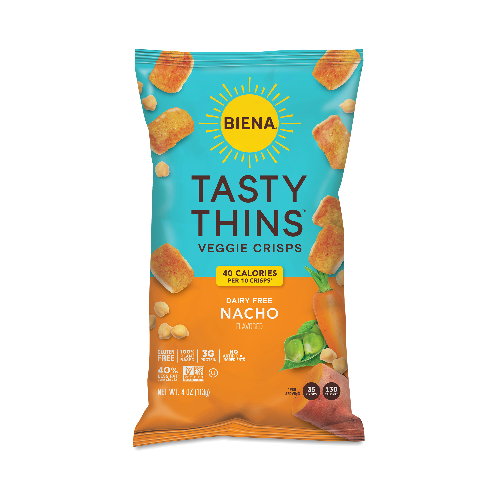 Biena Tasty Thins Chickpea Veggie Crisps, Dairy Free Nacho | Thrive Market