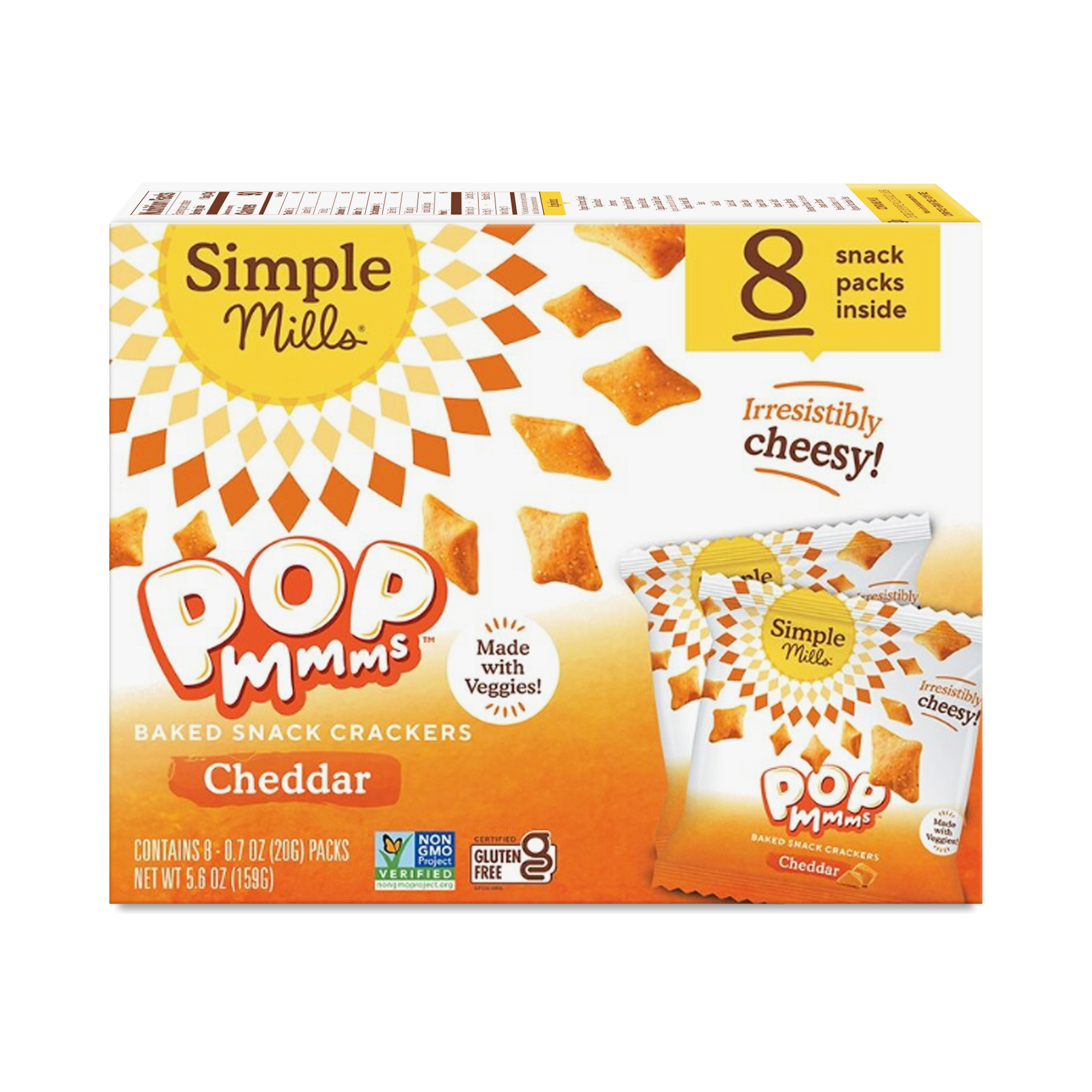 Simple Mills Pop Mmms Baked Snack Crackers, Cheddar, Snack Packs ...