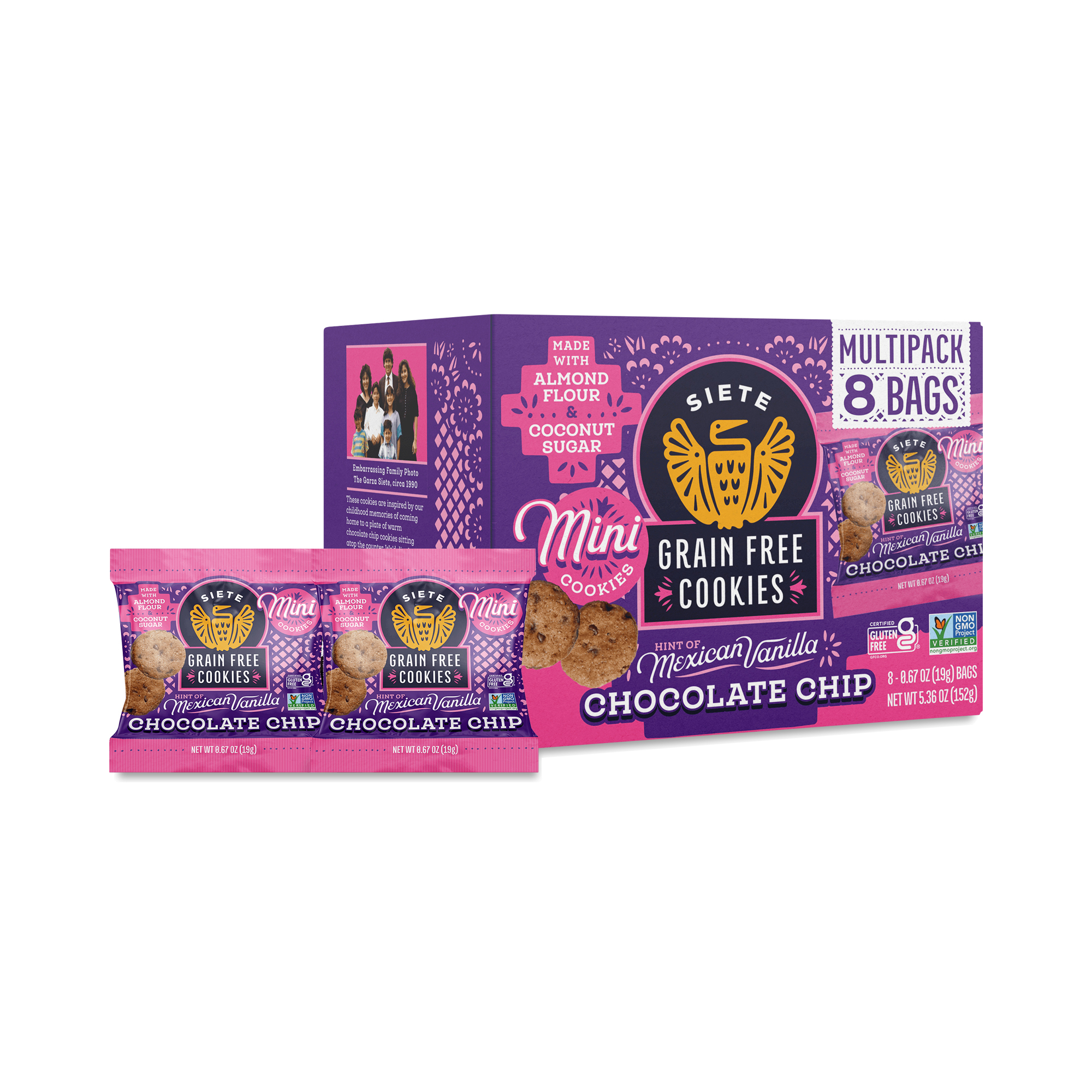 Siete Grain Free Cookies, Chocolate Chip & Mexican Vanilla, Snack Packs ...