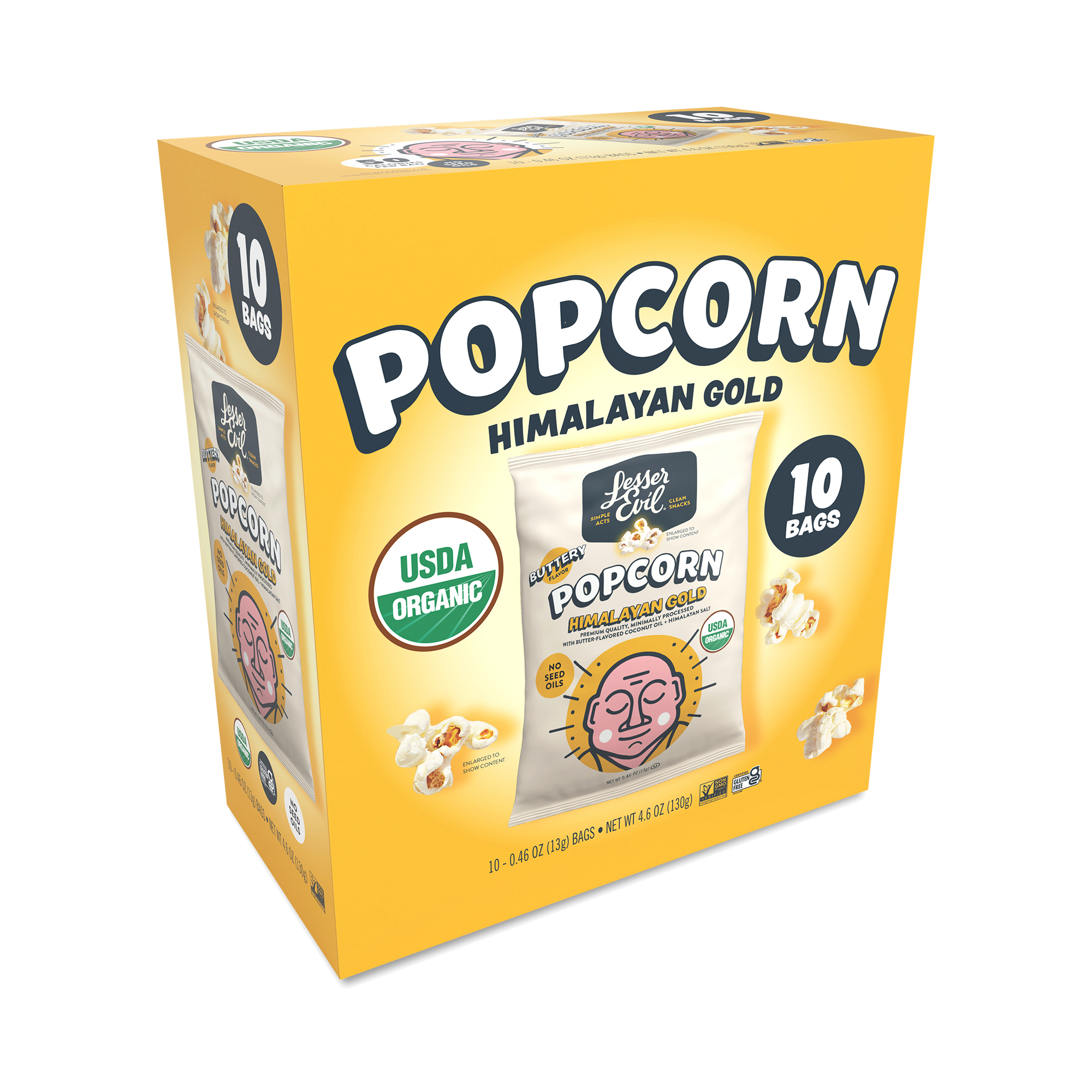 LesserEvil Organic Popcorn, Himalayan Gold, Snack Packs, Value Size ...