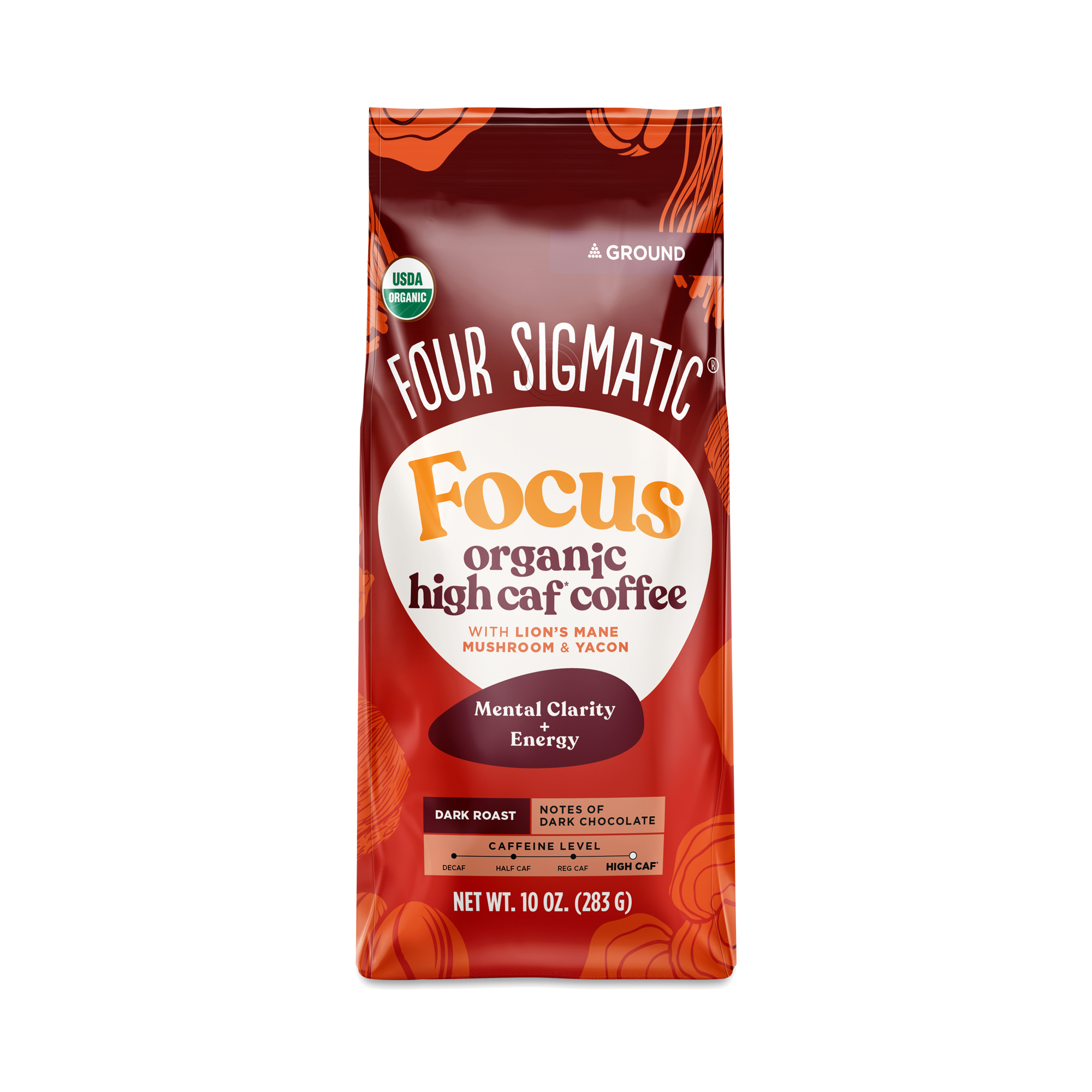 Four Sigmatic Focus Organic High Caf Ground Coffee, Dark Roast | Thrive ...