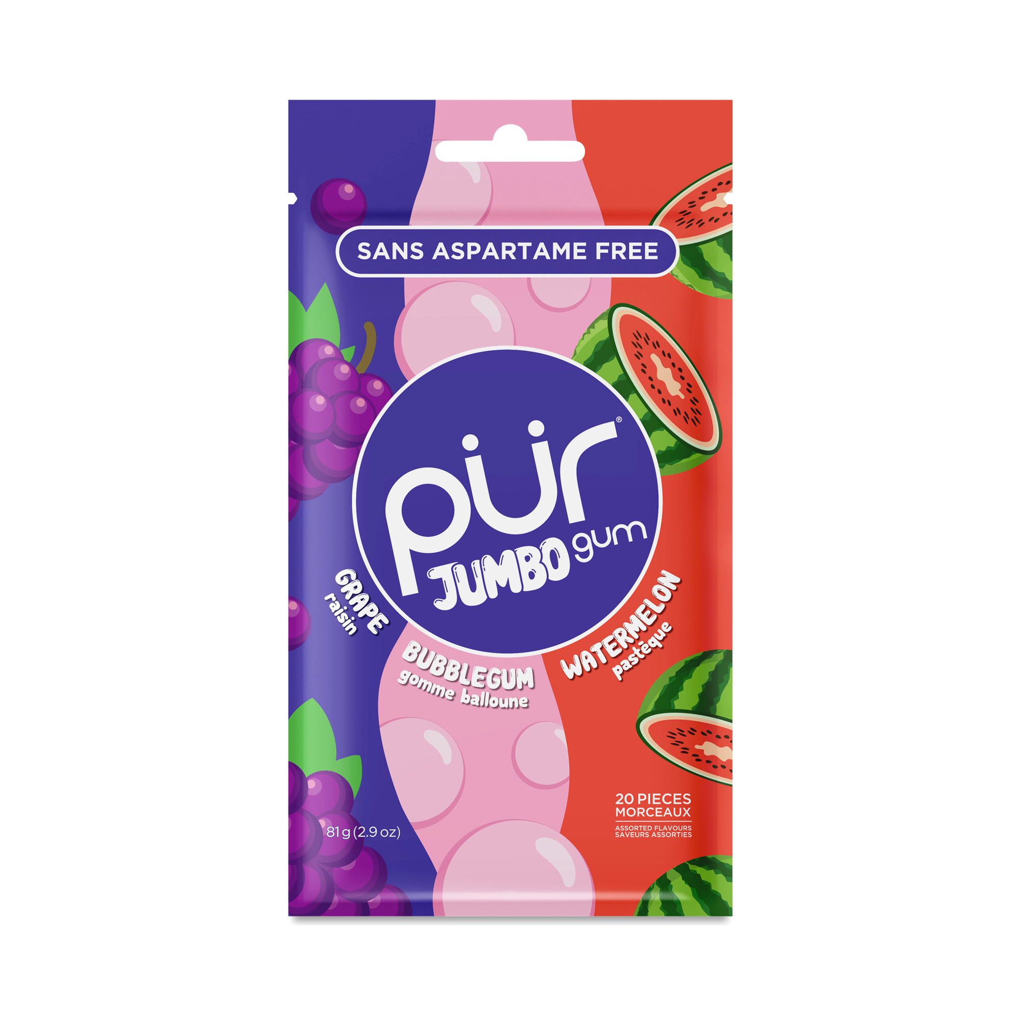 The PUR Company Jumbo Gum, Grape, Bubblegum & Watermelon | Thrive Market
