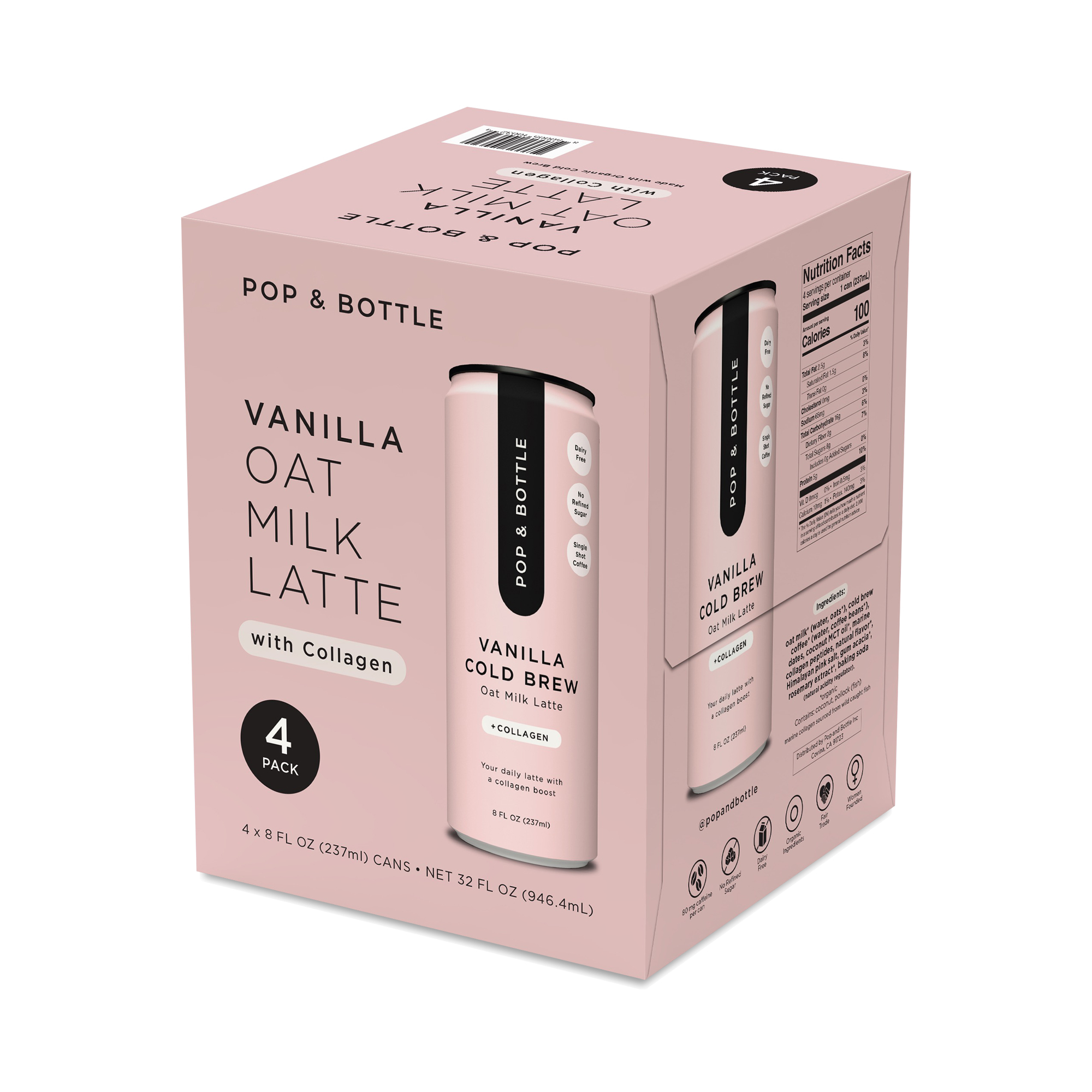 Pop & Bottle Oat Milk Latte, Vanilla with Collagen, Multipack | Thrive ...