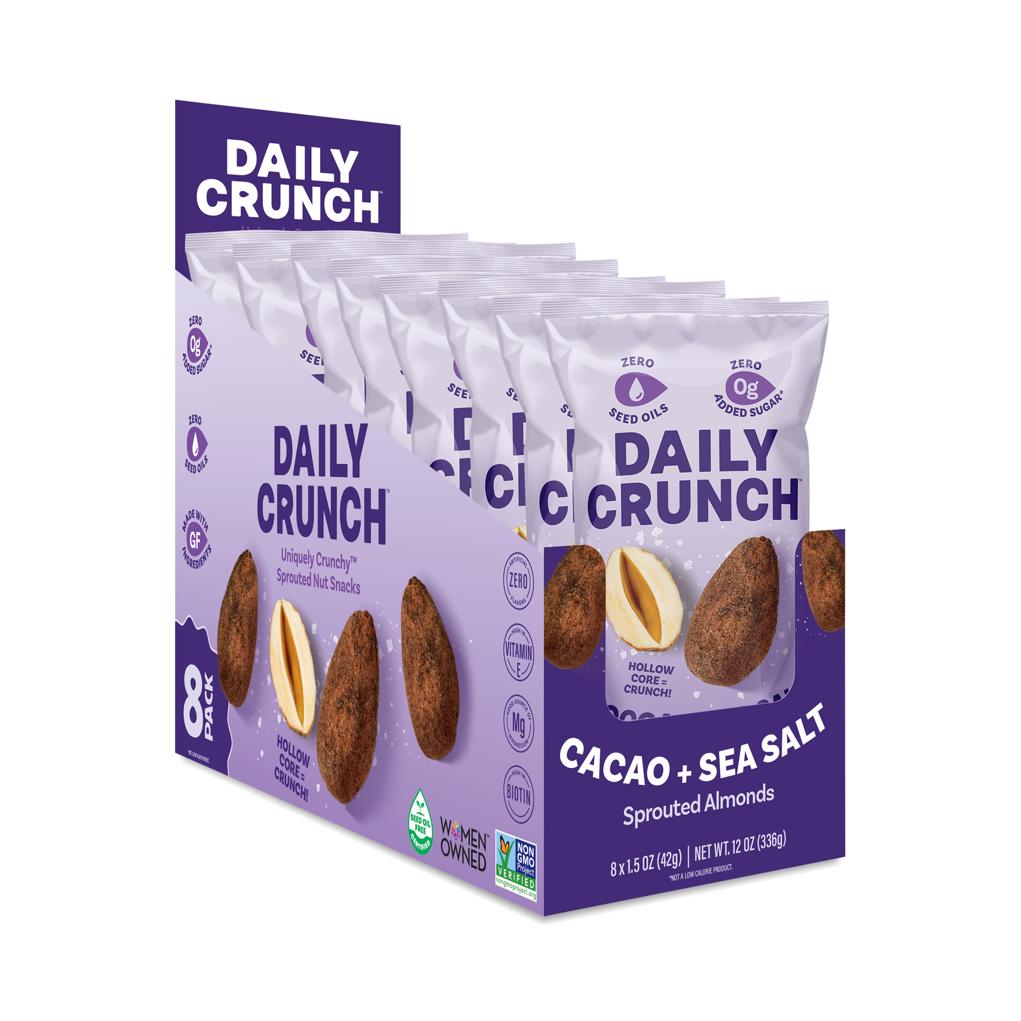 Daily Crunch Snacks Sprouted Almonds, Cacao + Sea Salt Snack Packs ...