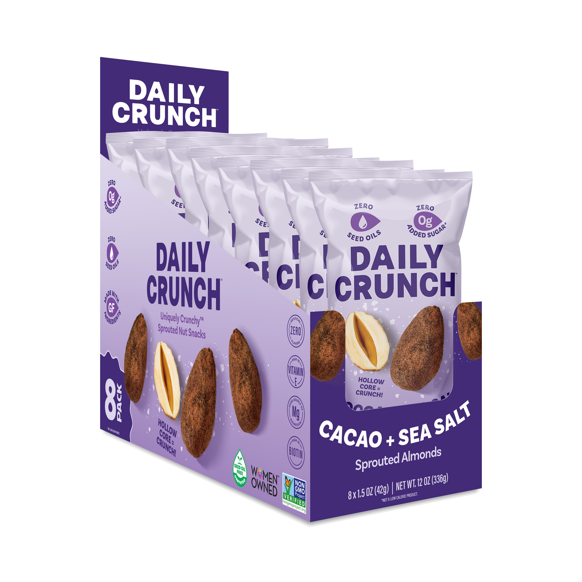 Daily Crunch Snacks Sprouted Almonds, Cacao & Sea Salt Snack Packs ...