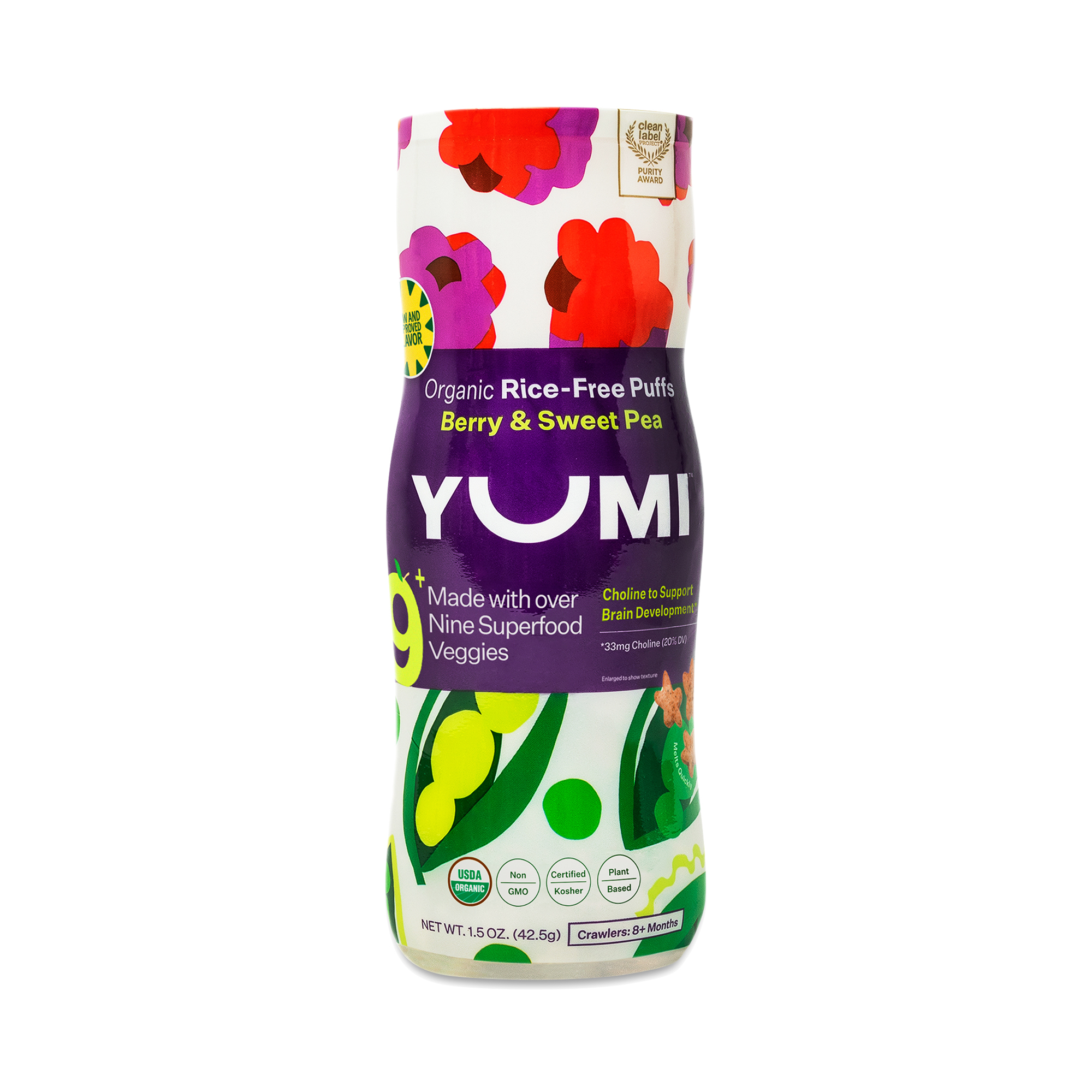 YUMI Organic Superfood Rice-Free Puffs, Berry & Sweet Pea | Thrive Market