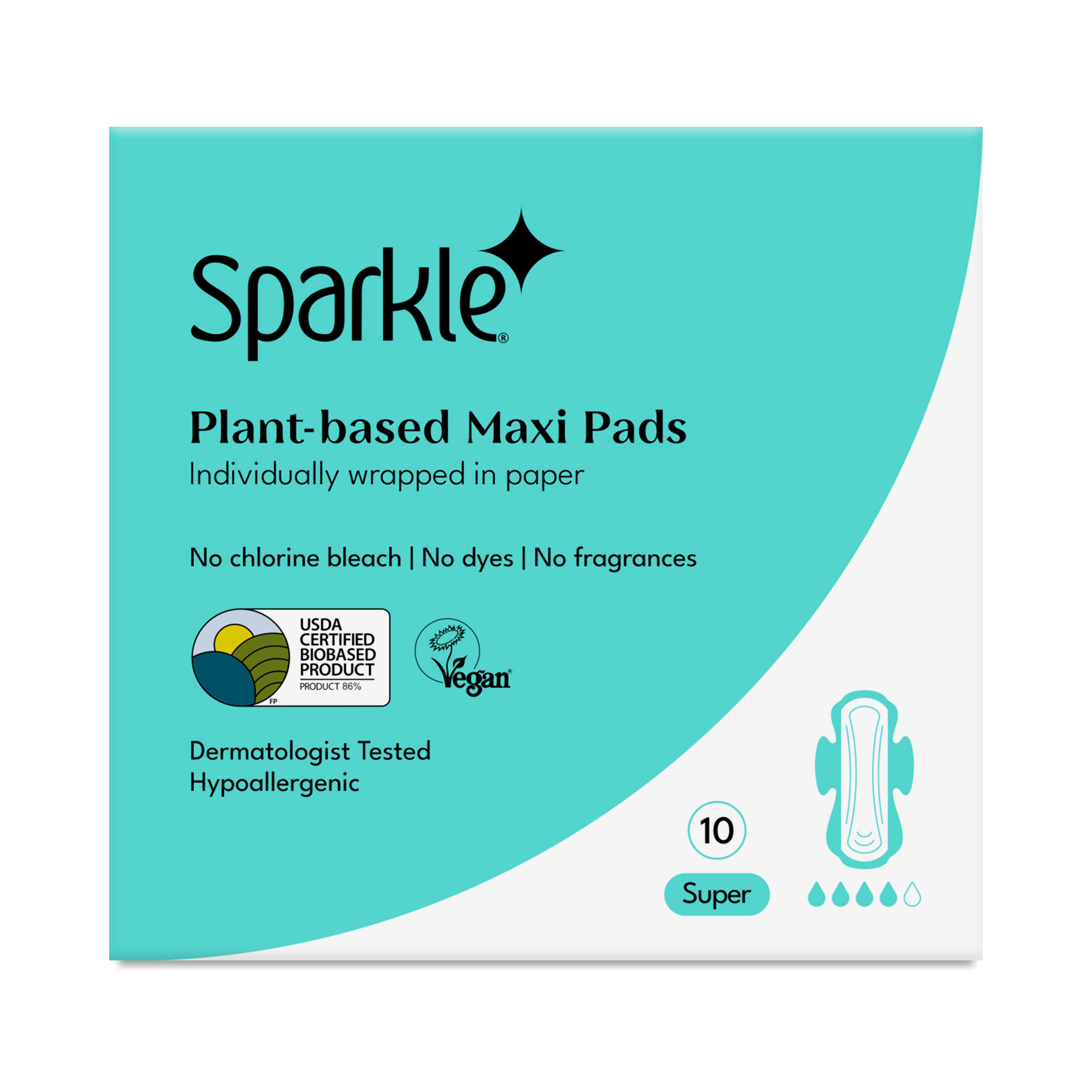 Sparkle Plant-based Maxi Pads with Wings, Super | Thrive Market