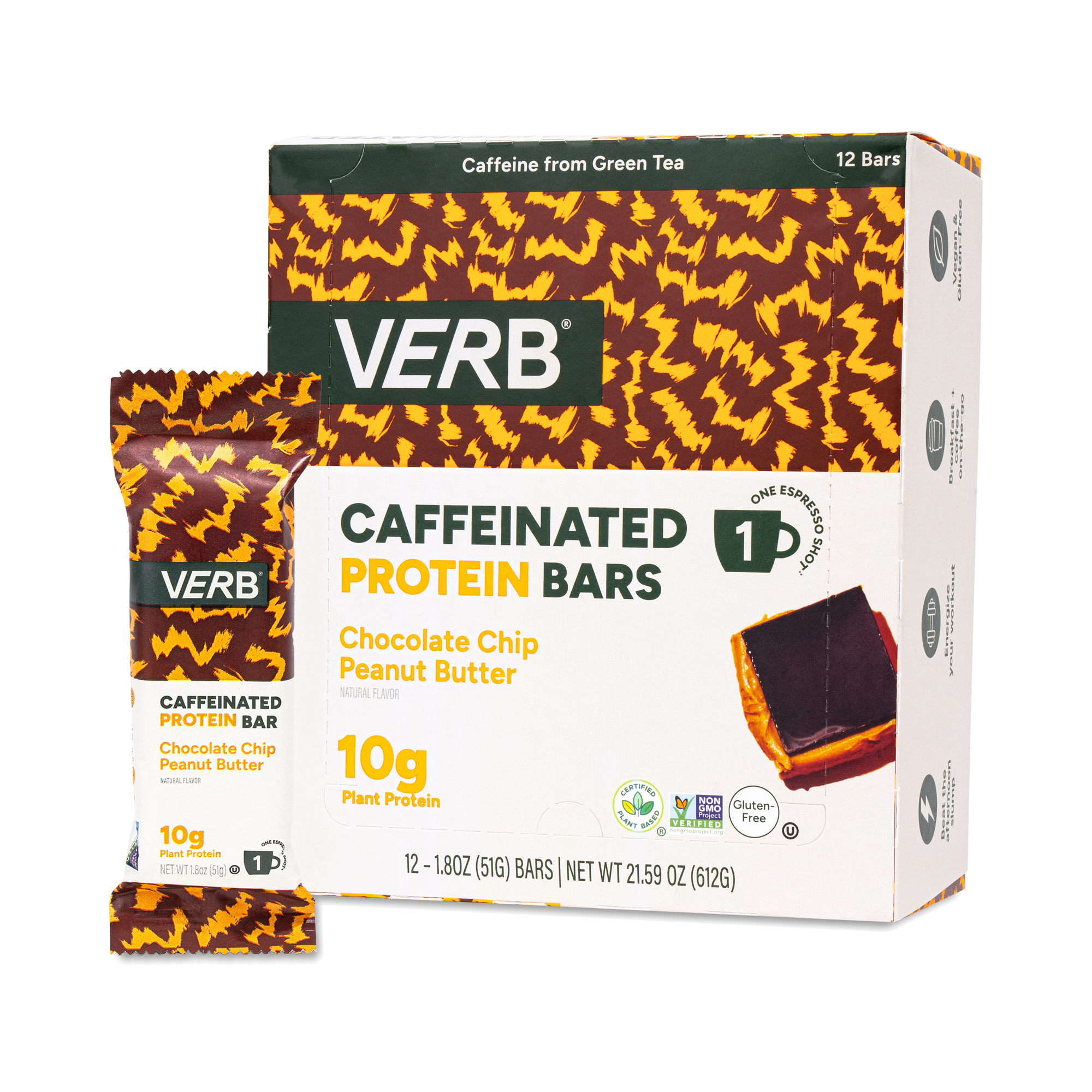 Verb Energy Caffeinated Protein Bars, Chocolate Chip Peanut Butter 12ct ...