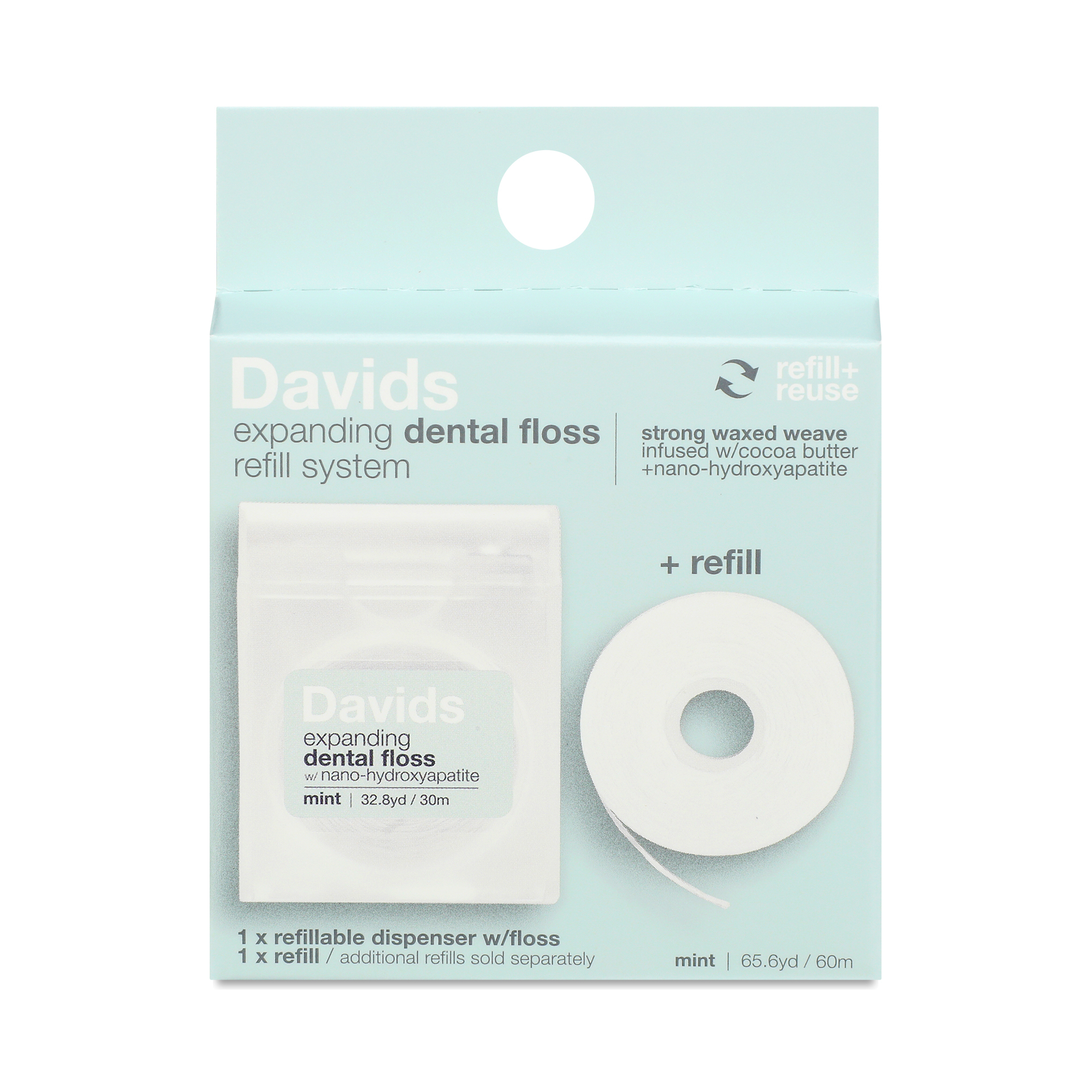 Davids Expanding Dental Floss & Refill with Hydroxyapatite, Mint ...