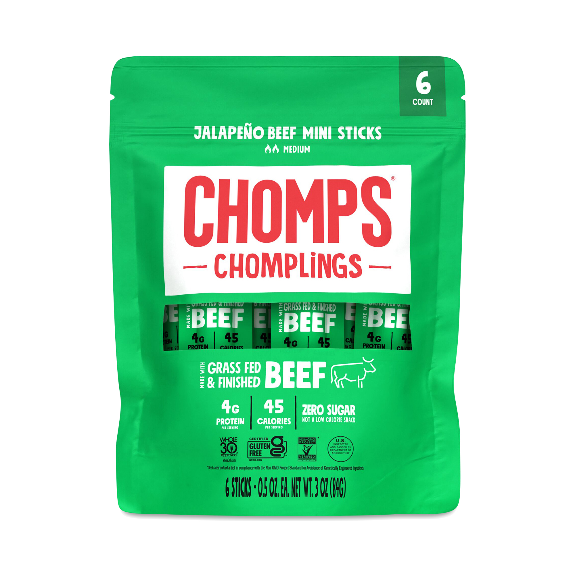 Chomps Mini Grass-Fed Beef Chomplings, Jalapeno | Thrive Market