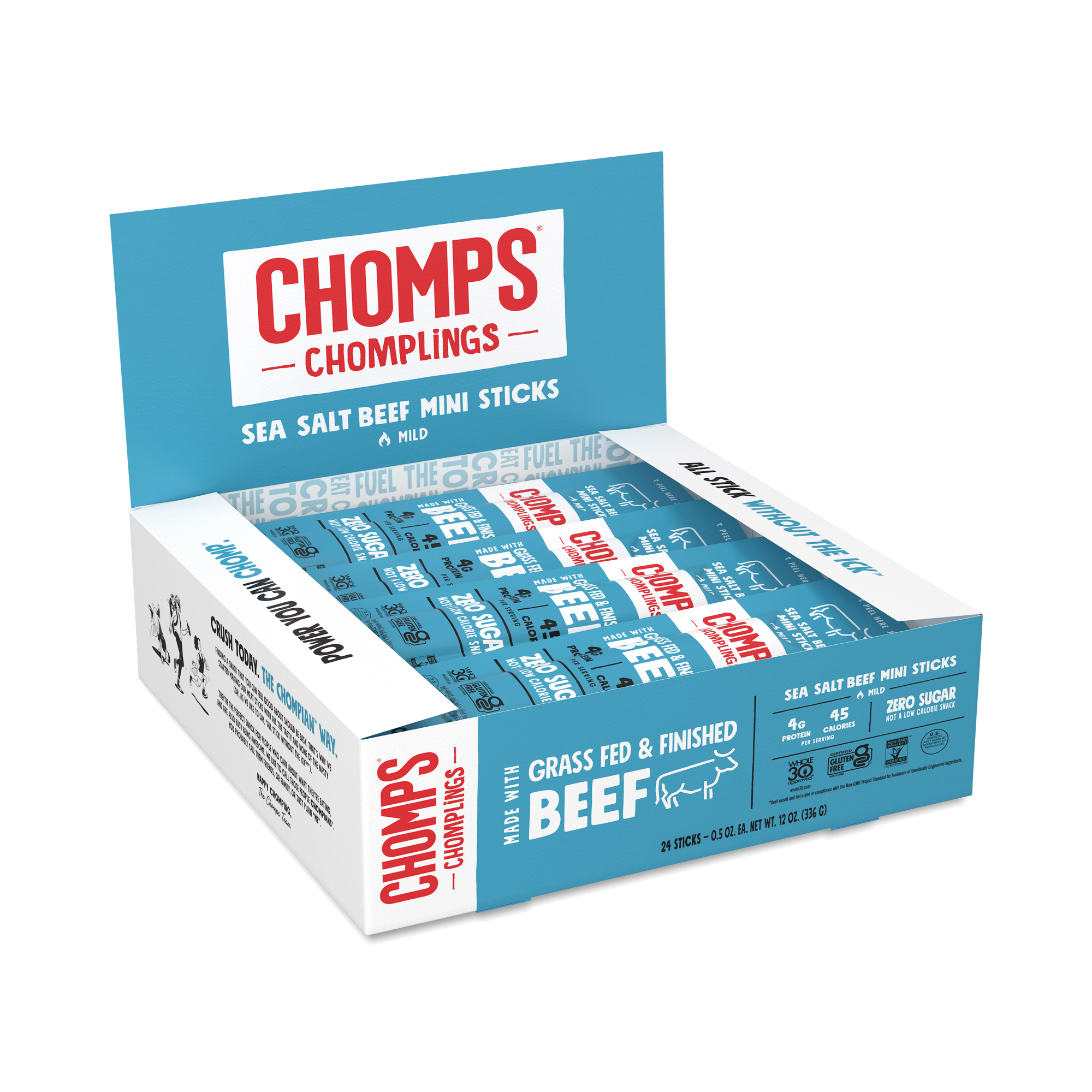 Chomps Mini Grass-Fed Beef Chomplings, Sea Salt, Value Size | Thrive Market