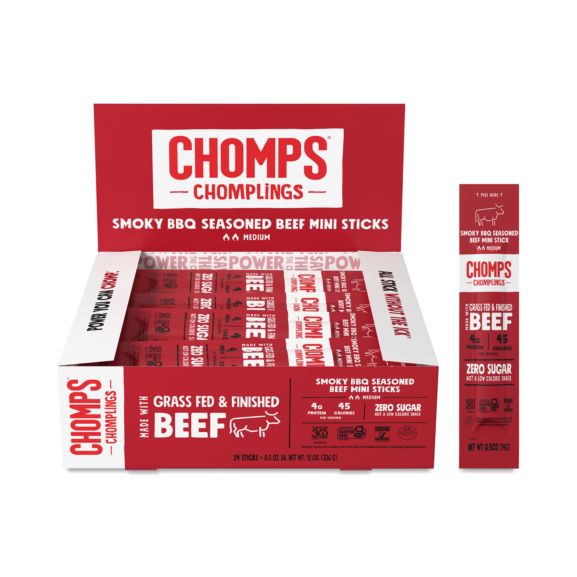 Chomps Mini Grass-Fed Beef Chomplings, Smoky BBQ, Value Size | Thrive ...