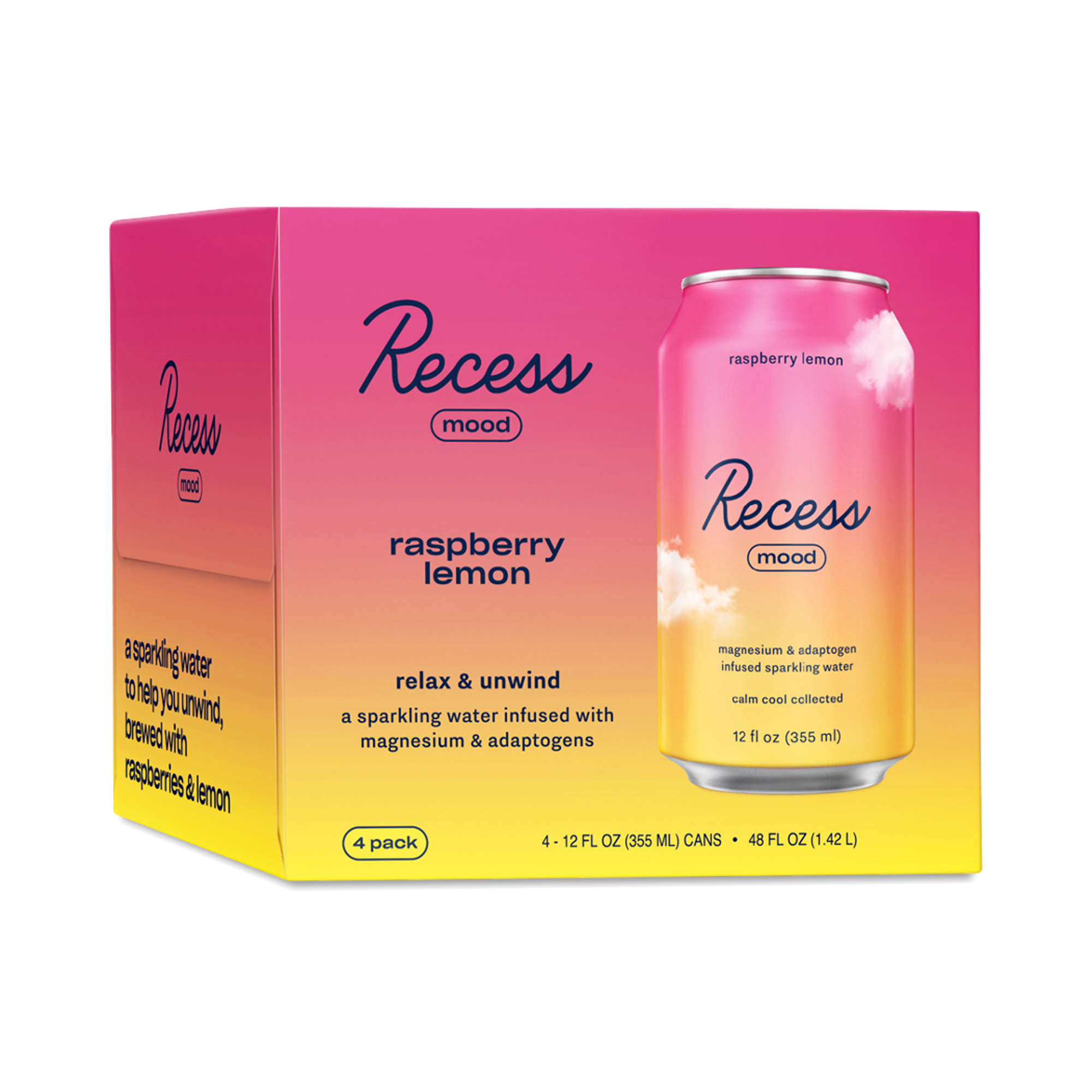 Recess Magnesium Infused Sparkling Water, Raspberry Lemon | Thrive Market