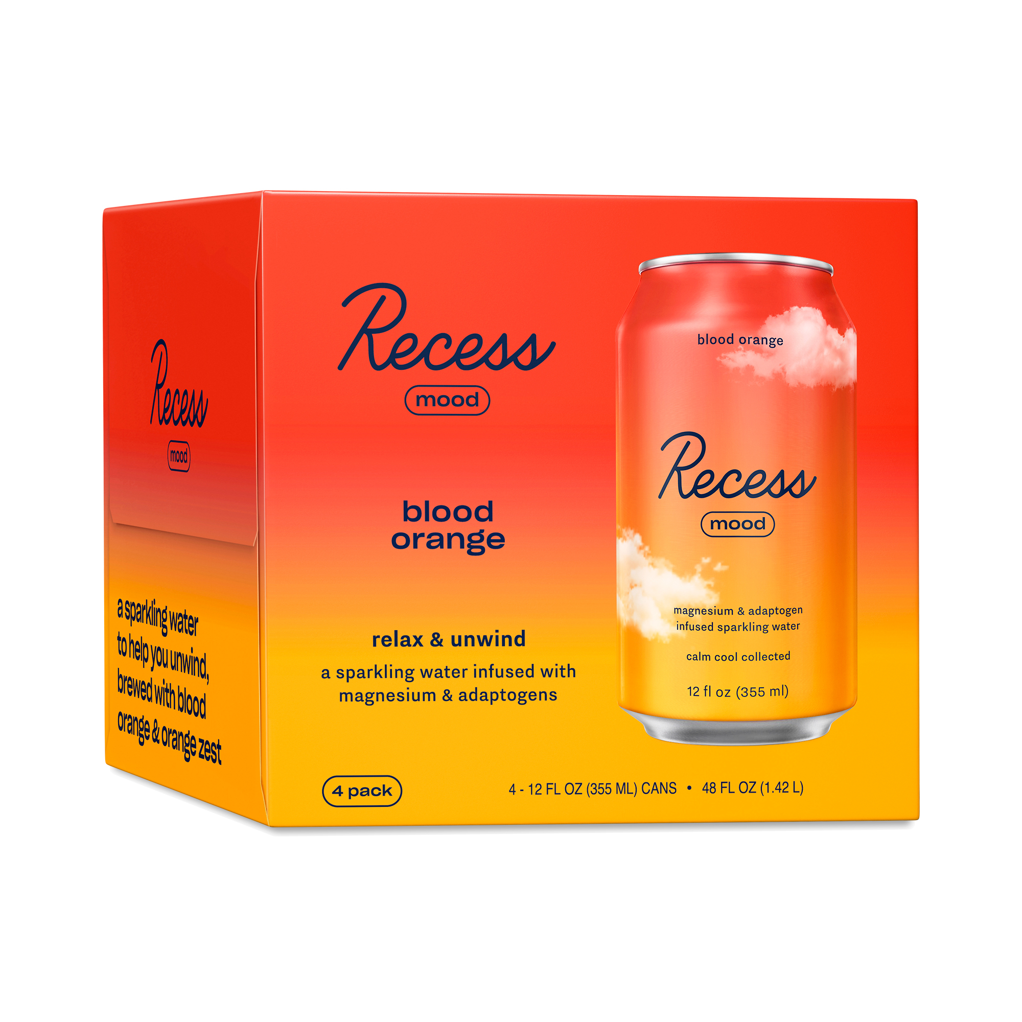 Recess Mood Magnesium Infused Sparkling Water, Blood Orange | Thrive Market