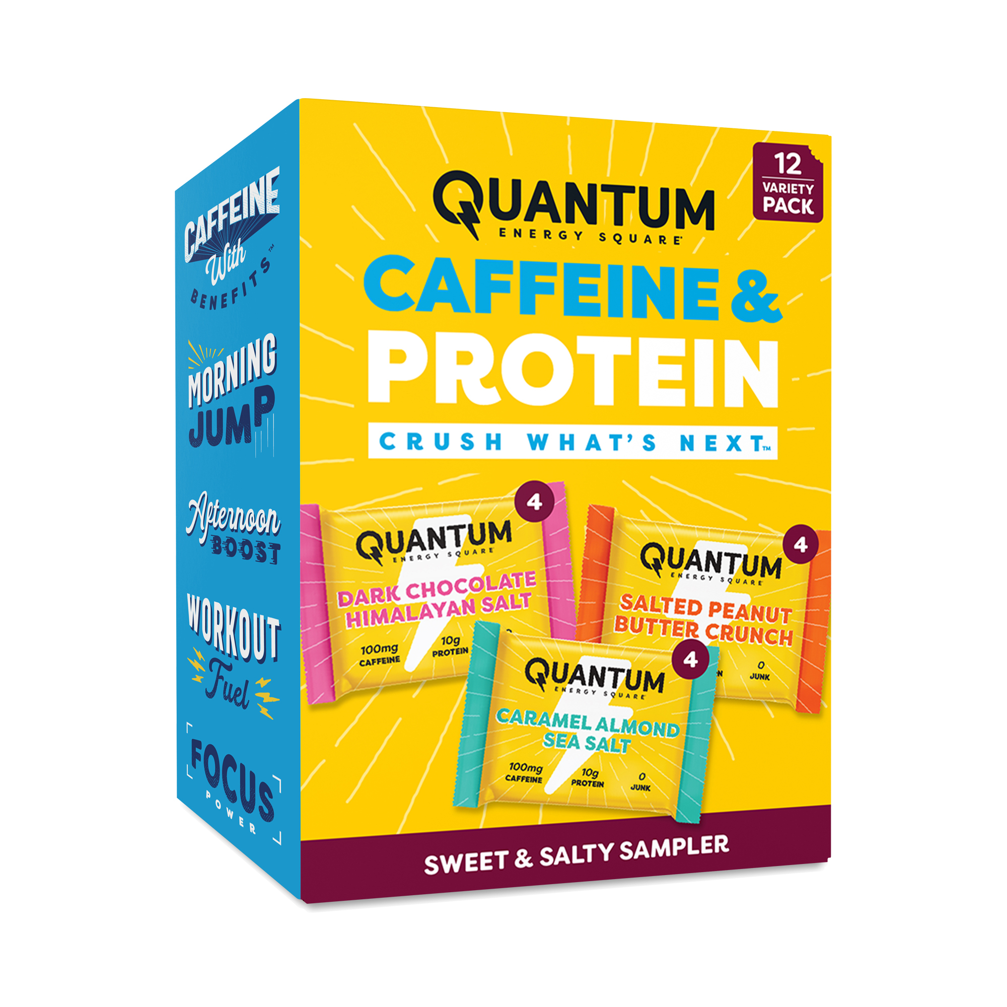 Quantum Energy Squares Caffeine & Protein Bars, Sweet & Salty Variety ...