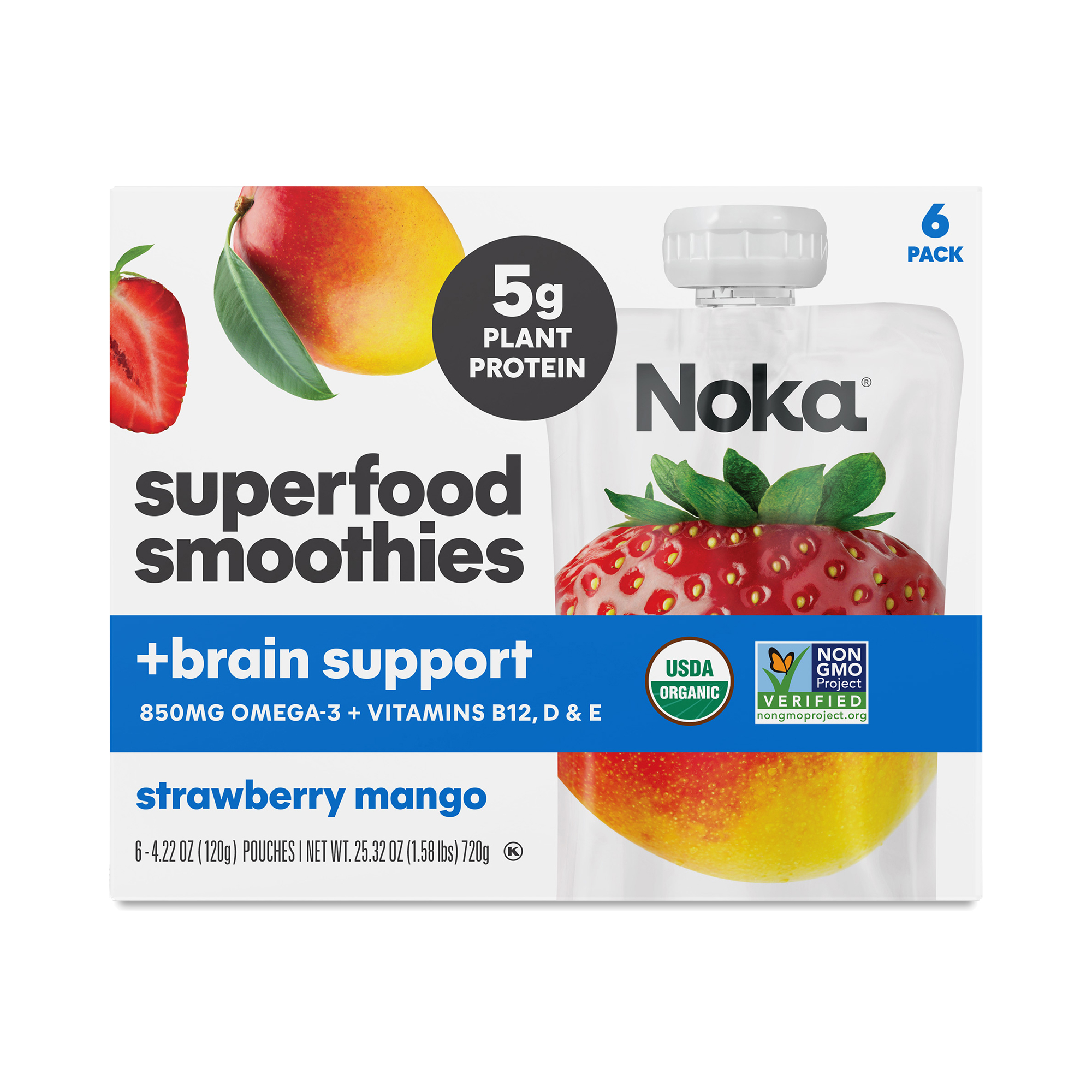 NOKA Superfood Smoothie +Brain Support, Strawberry Mango | Thrive Market