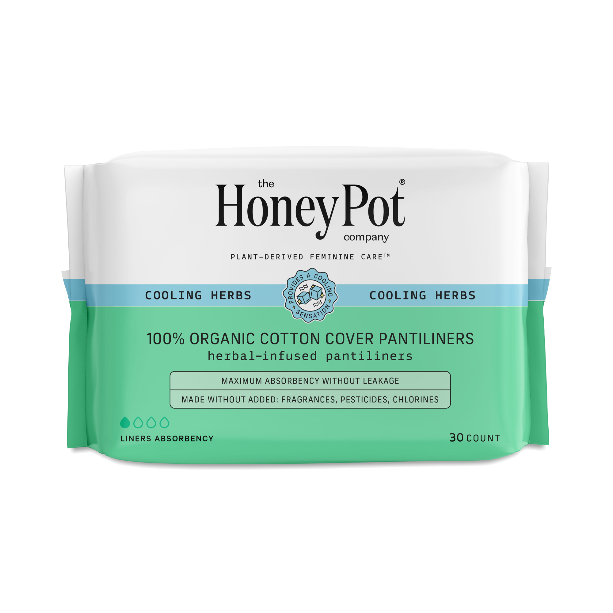 The Honey Pot 100% Organic Cotton Cover Pantiliners, Cooling Herbs ...