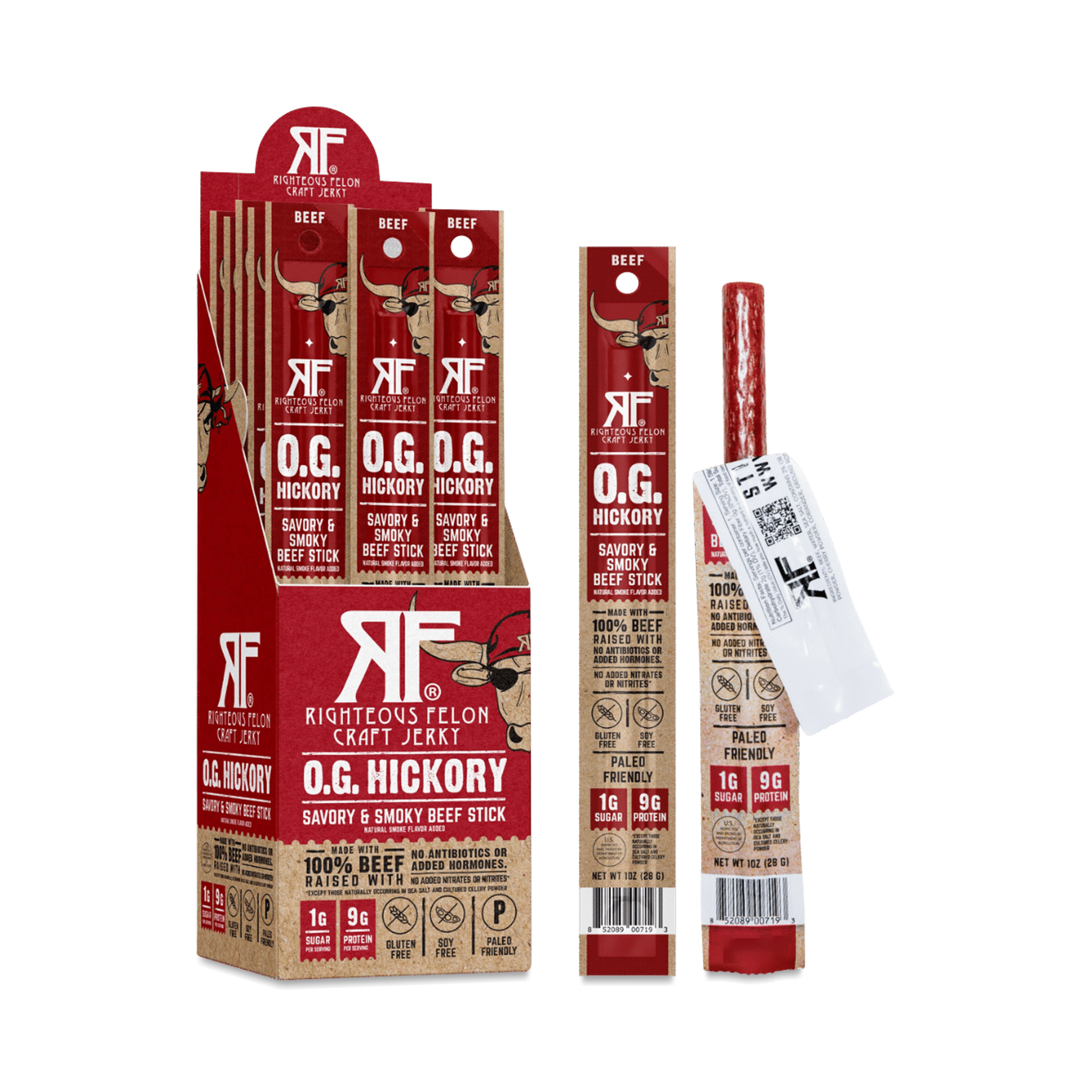 Righteous Felon Beef Sticks, O.G. Hickory, Value Size | Thrive Market