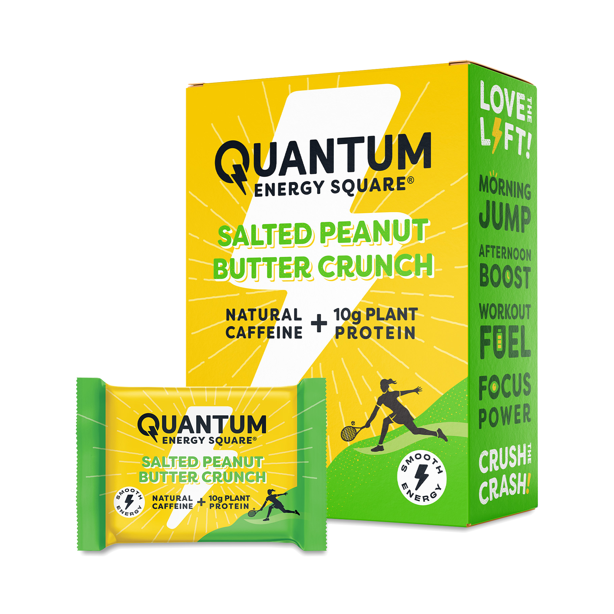 Quantum Energy Squares Caffeine & Protein Bars, Salted Peanut Butter ...