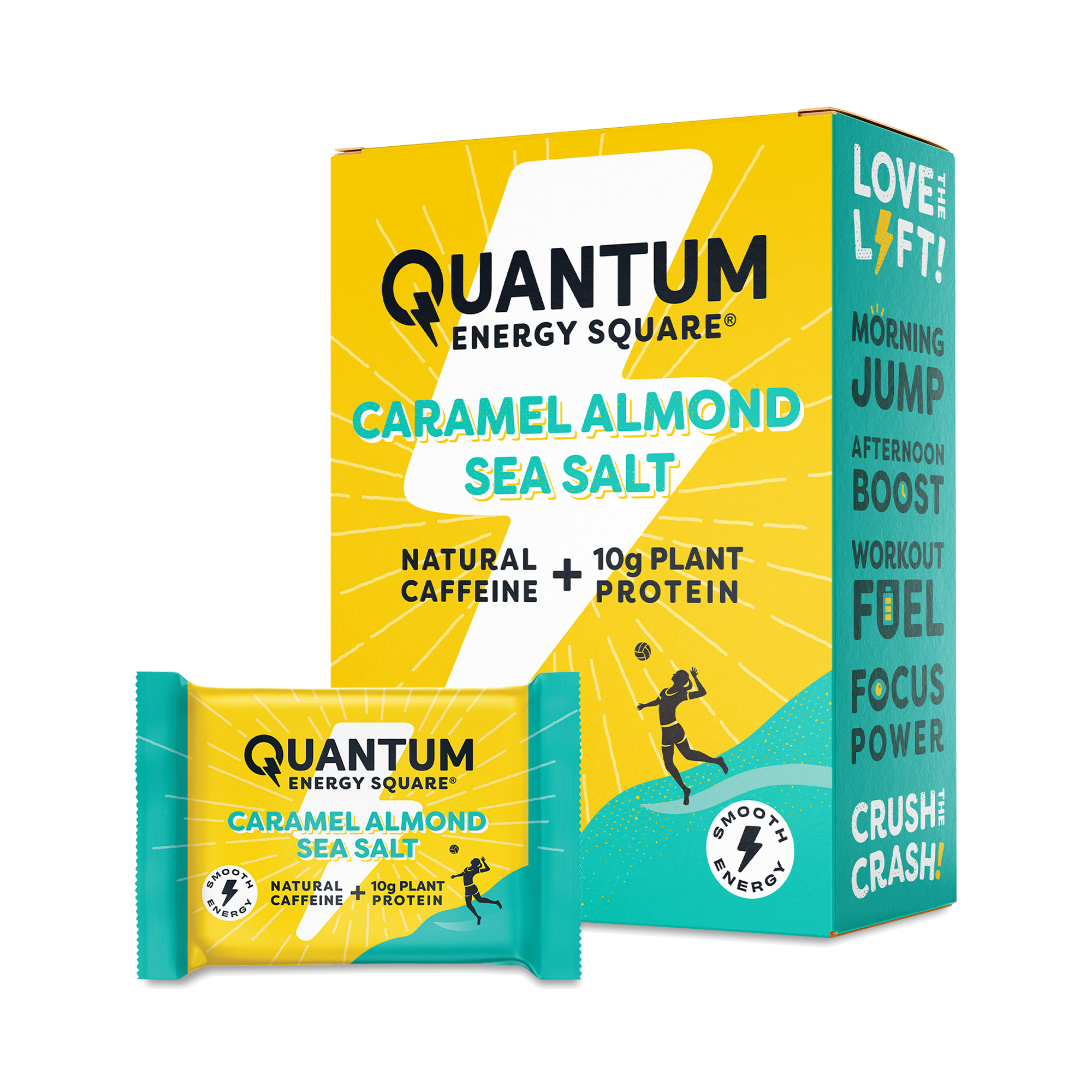 Quantum Energy Squares Caffeine & Protein Bars, Caramel Almond Sea Salt ...