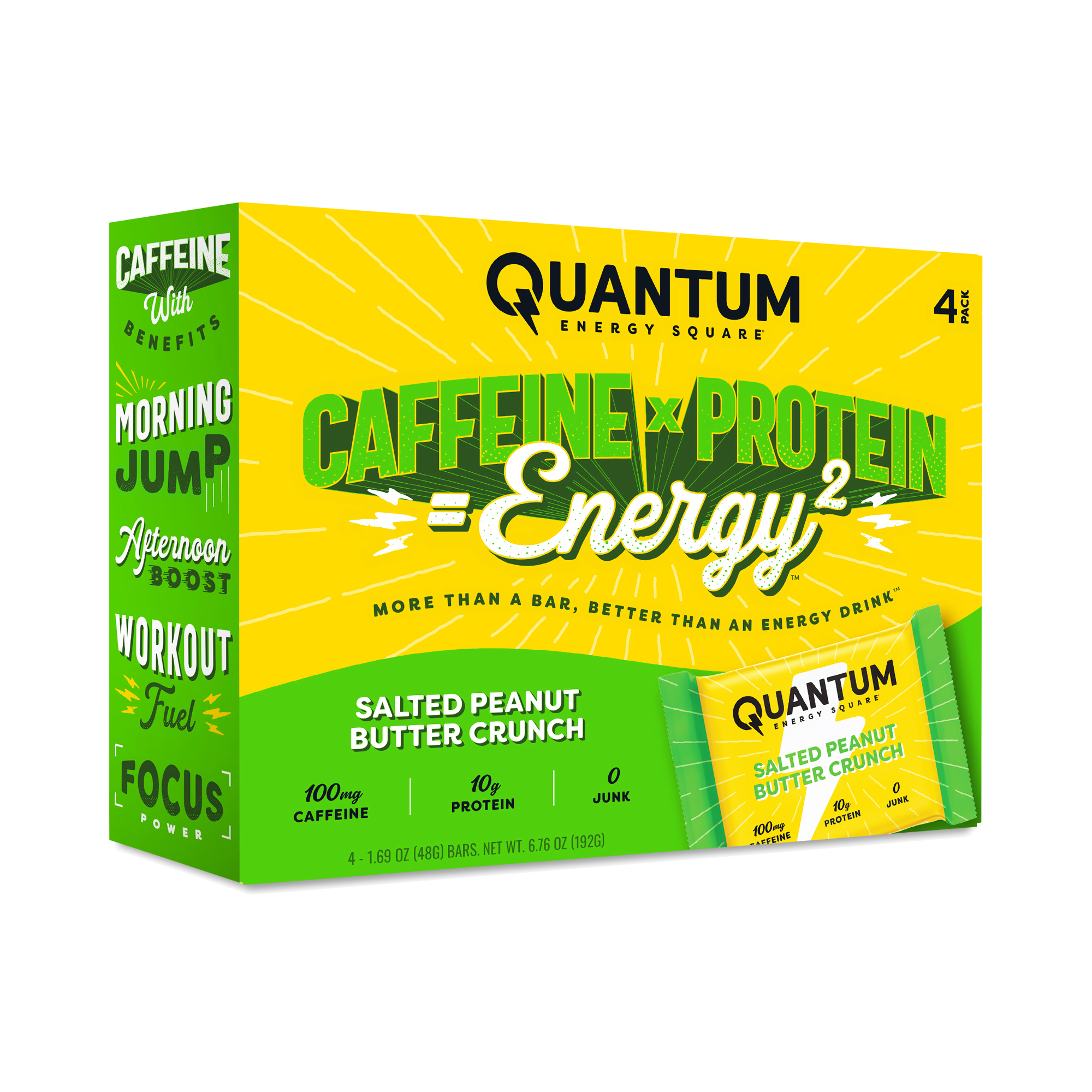 Quantum Energy Squares Caffeine & Protein Bars, Salted Peanut Butter ...