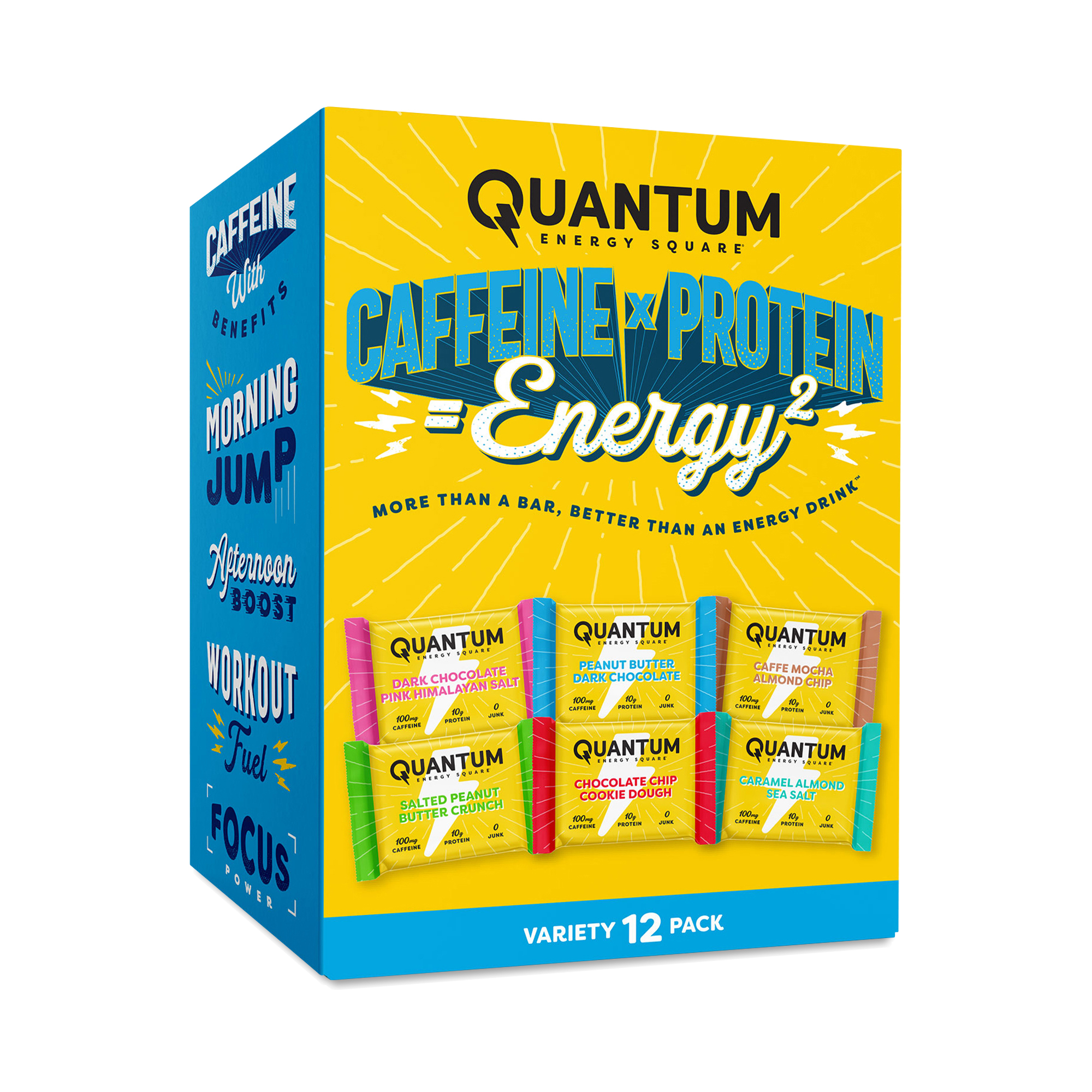 Quantum Energy Squares Caffeine & Protein Bars, Variety Pack, Value ...