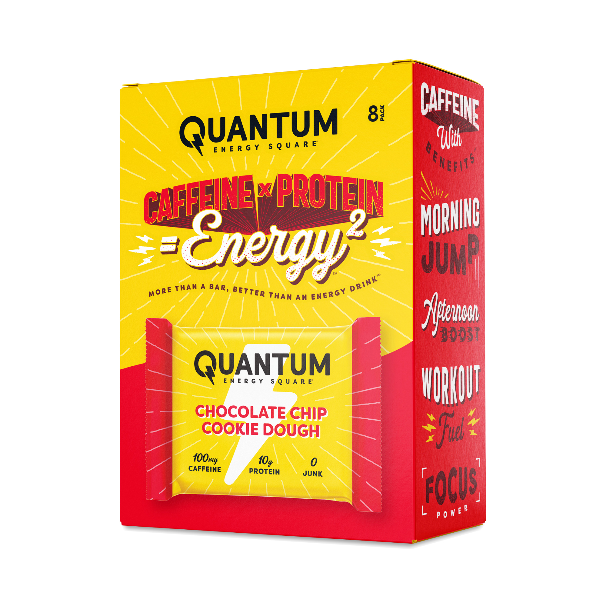 Quantum Energy Squares Caffeine & Protein Bars, Chocolate Chip Cookie ...