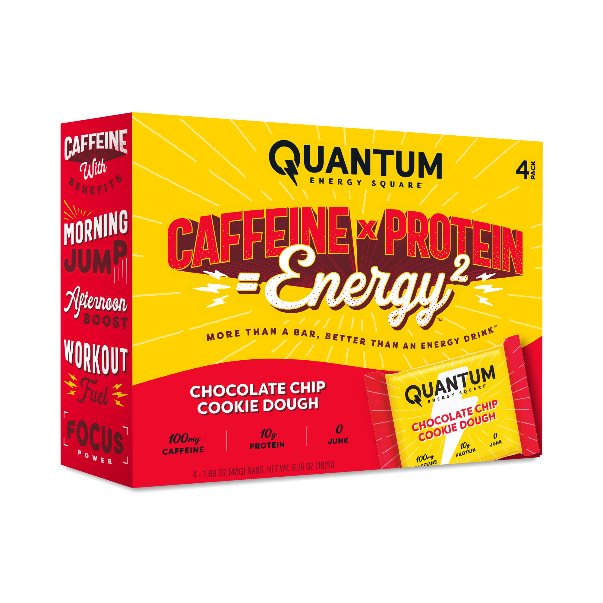 Quantum Energy Squares Caffeine & Protein Bars, Chocolate Chip Cookie ...