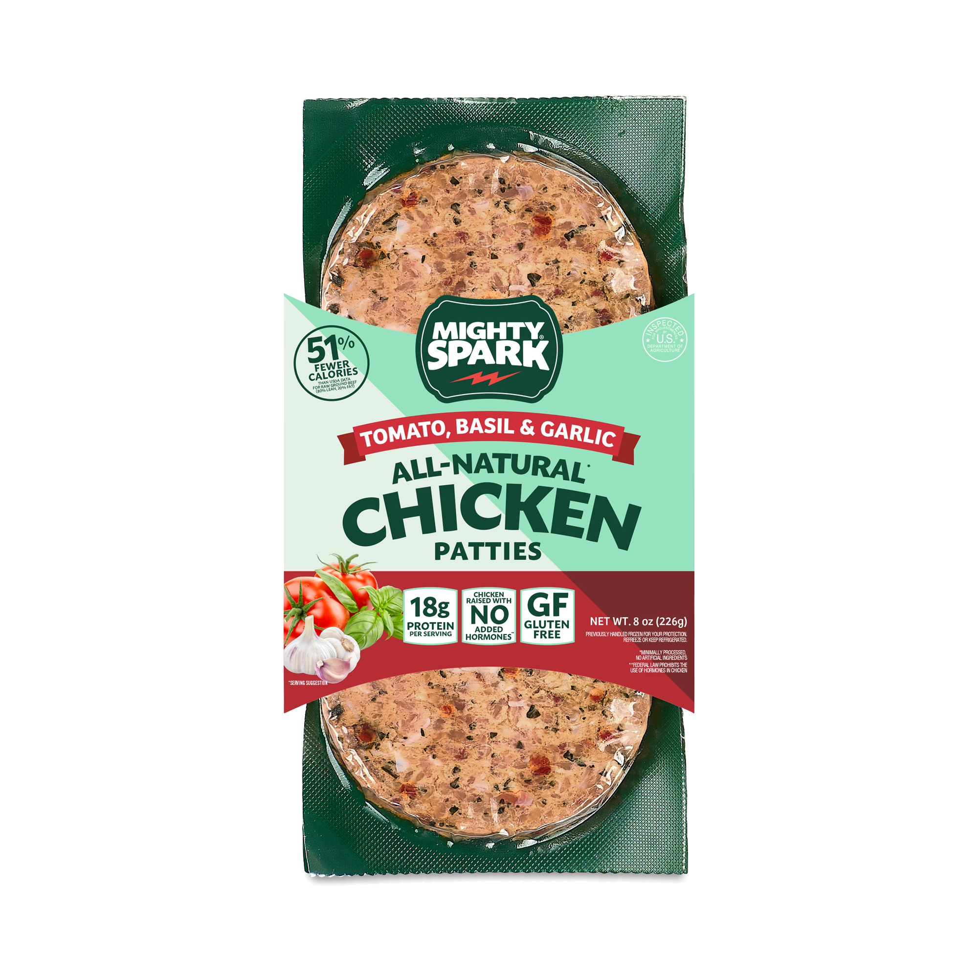 Mighty Spark Chicken Burger Patties, Tomato, Basil & Garlic | Thrive Market