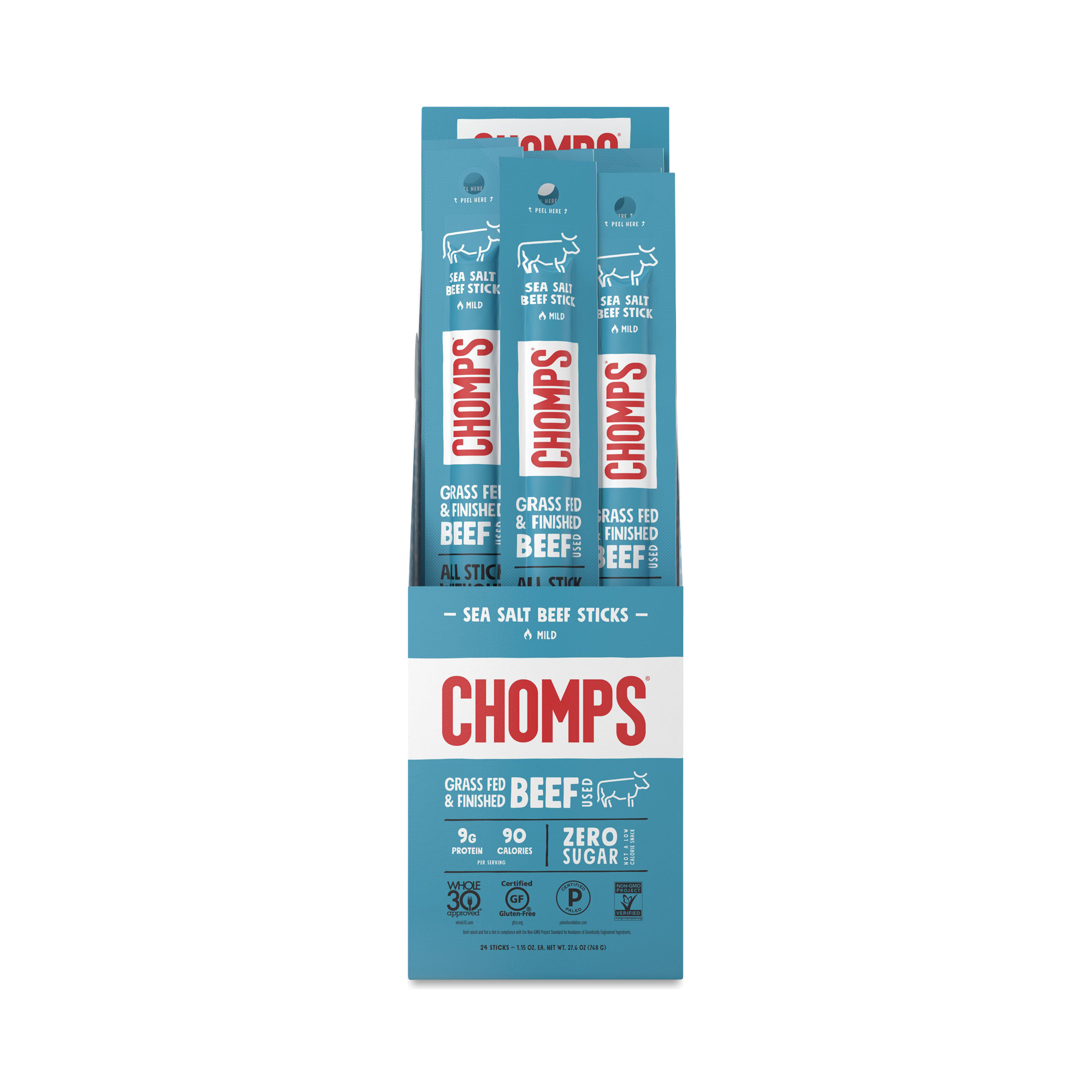 CHOMPS Grass-Fed Beef Sticks, Sea Salt, Value Size | Thrive Market