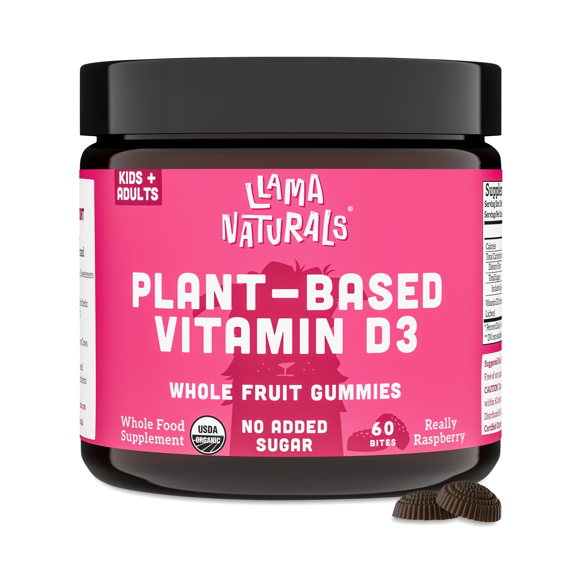 Llama Naturals Kids & Adult Whole Fruit Vitamin D3 Gummies, Raspberry ...