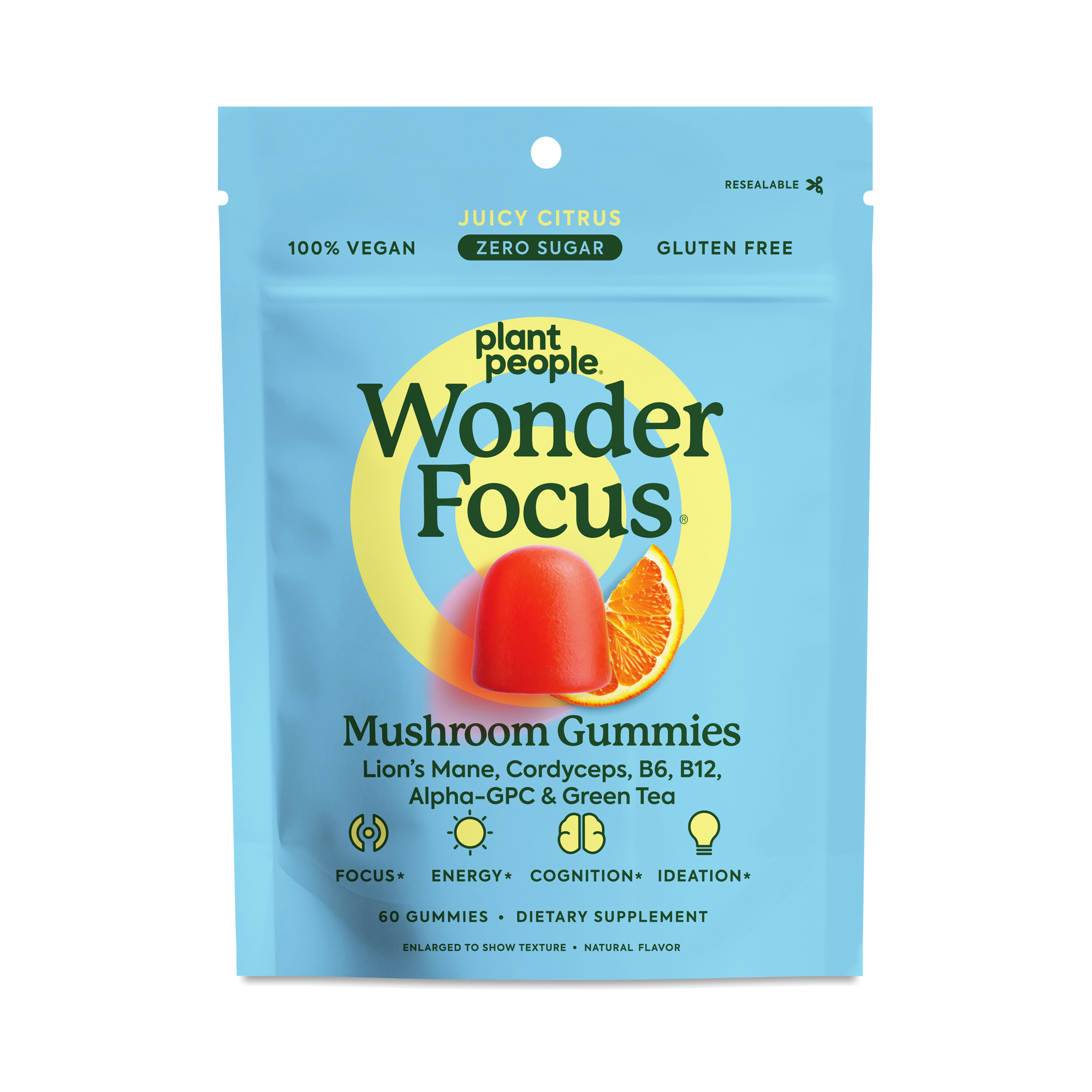 Plant People Wonder Focus Mushroom Gummies, Juicy Citrus | Thrive Market
