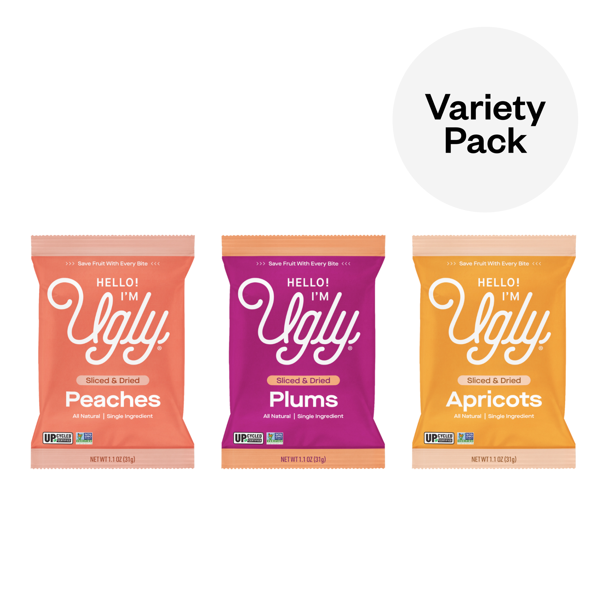 Hello! I'm Ugly Sliced & Dried Fruit Snacks Variety Pack, Peaches, Plum ...