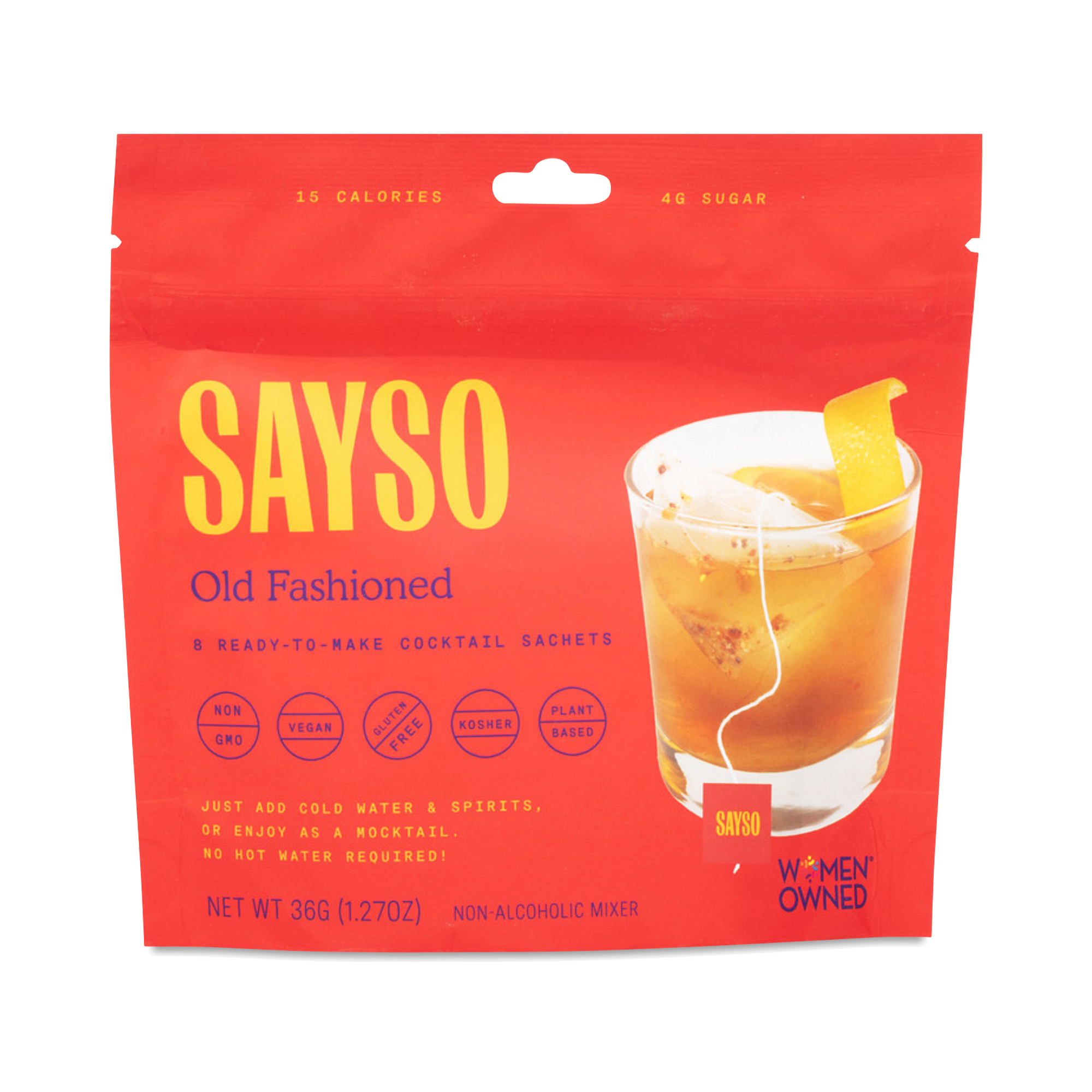 SAYSO Non-Alcoholic Cocktail Sachets Mixer, Old Fashioned | Thrive Market