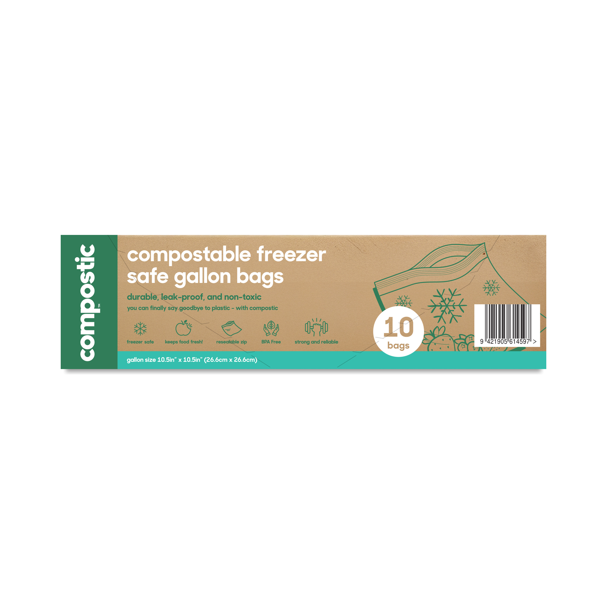 Compostic Compostable Gallon-Sized Freezer Seal Top Bags | Thrive Market