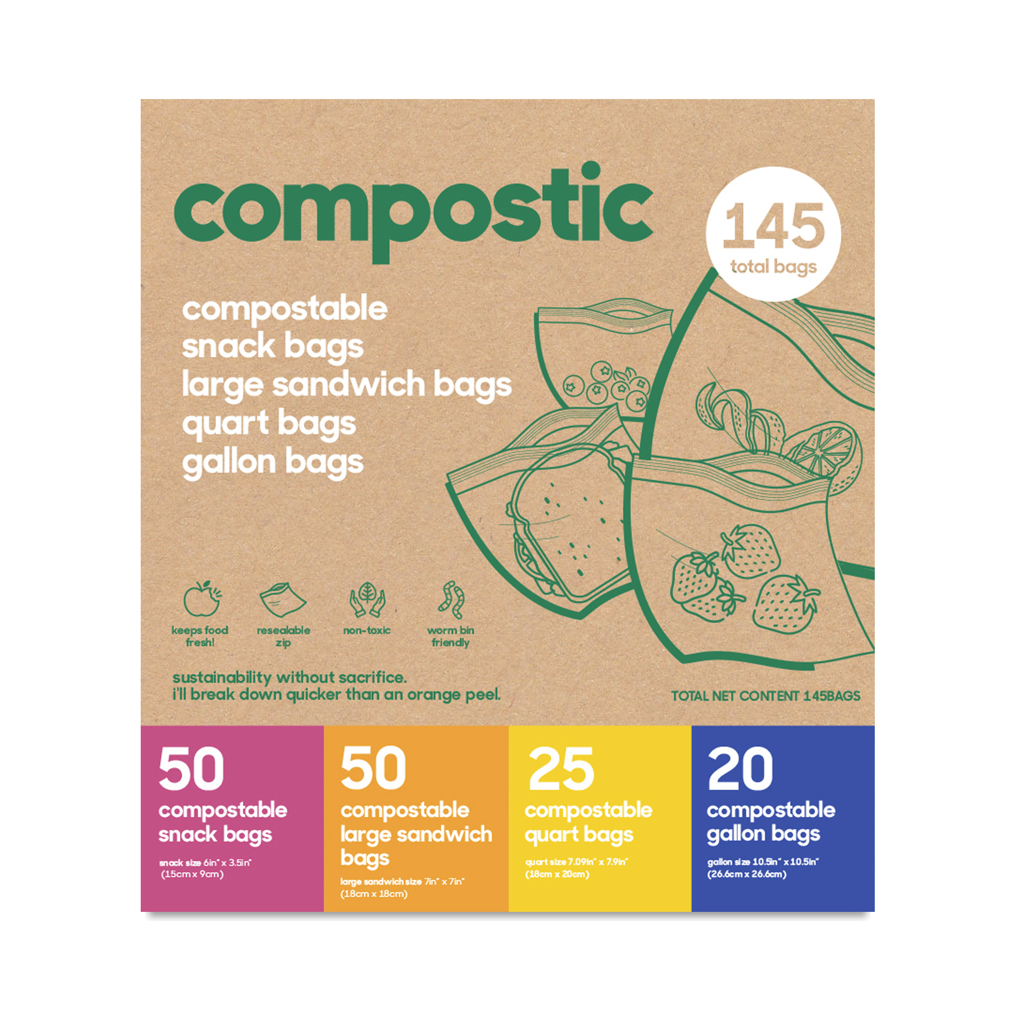 Compostic Compostable Snack Bags, Variety Pack | Thrive Market
