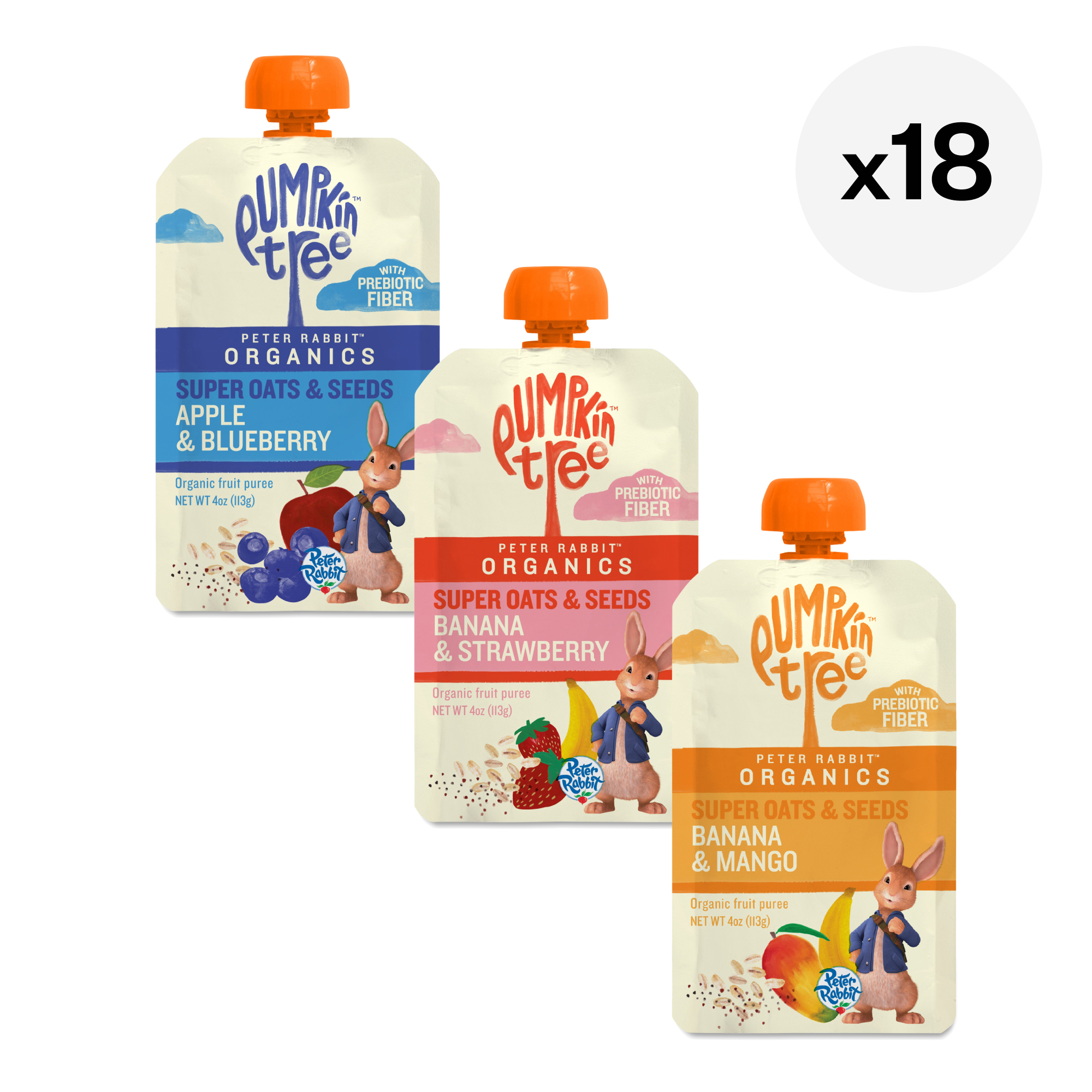 Pumpkin Tree Organics Organic Prebiotic Fiber Puree Pouches, Oats ...